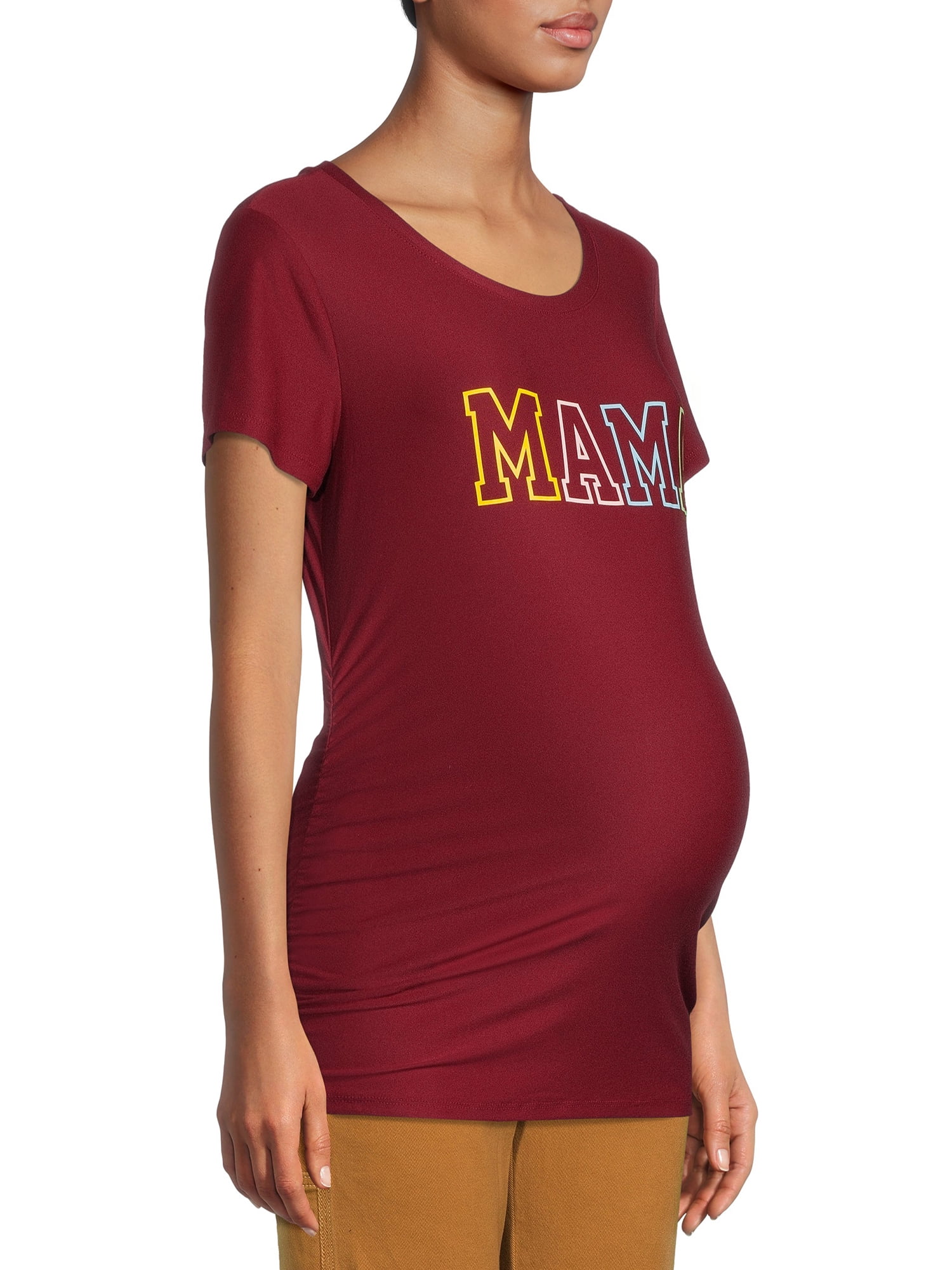 Time and Tru Women's Maternity Mama Graphic Tee - Soft Knit, Ruched ...