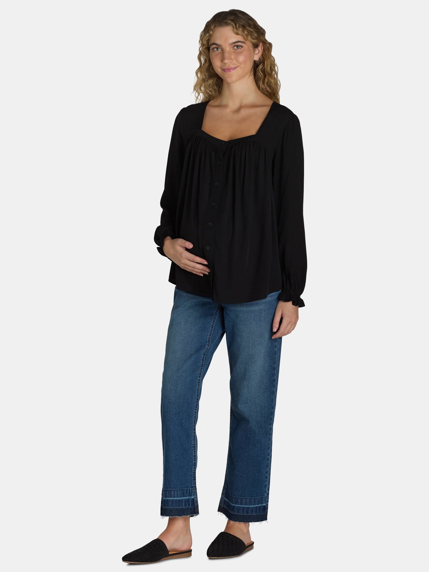 Time and Tru Women's Maternity Square Neck Top, Long Sleeve, Soft Rayon ...