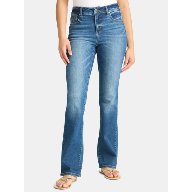 Time and Tru Women's Mid Rise Bootcut Jeans, Sizes 2-22; Short and Long ...