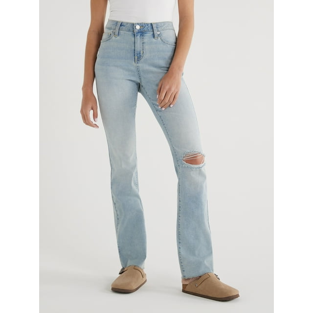 Time and Tru Women's Mid Rise Bootcut Jeans with Raw Hem, 32" Inseam ...