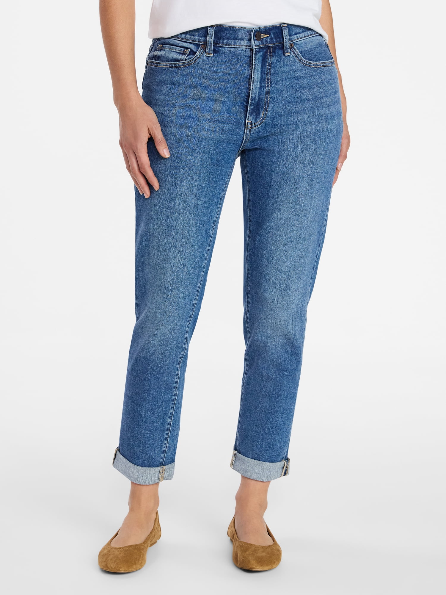 Time and Tru Women's Mid Rise Boyfriend Jeans, 26" Inseam, Sizes 0-22 ...