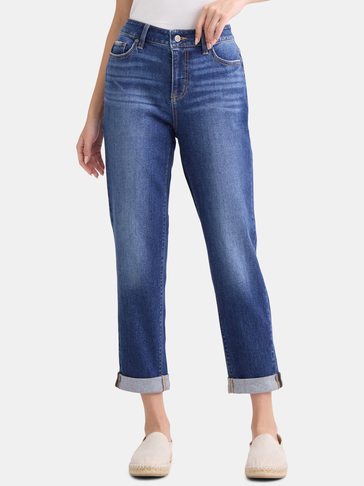 Time and Tru Women's Mid-Rise Boyfriend Jeans, 26" Inseam, Sizes 0-22 ...