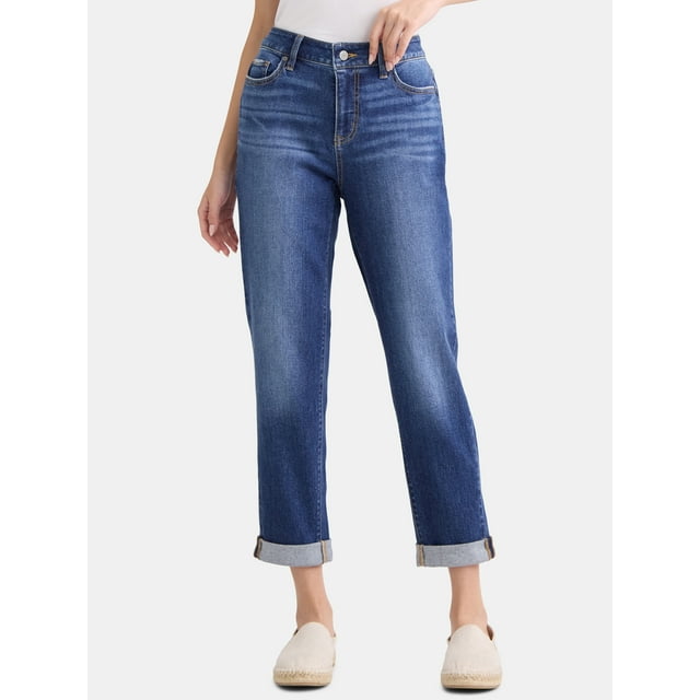 Time and Tru Women's Mid-Rise Boyfriend Jeans, 26" Inseam, Sizes 0-22 ...
