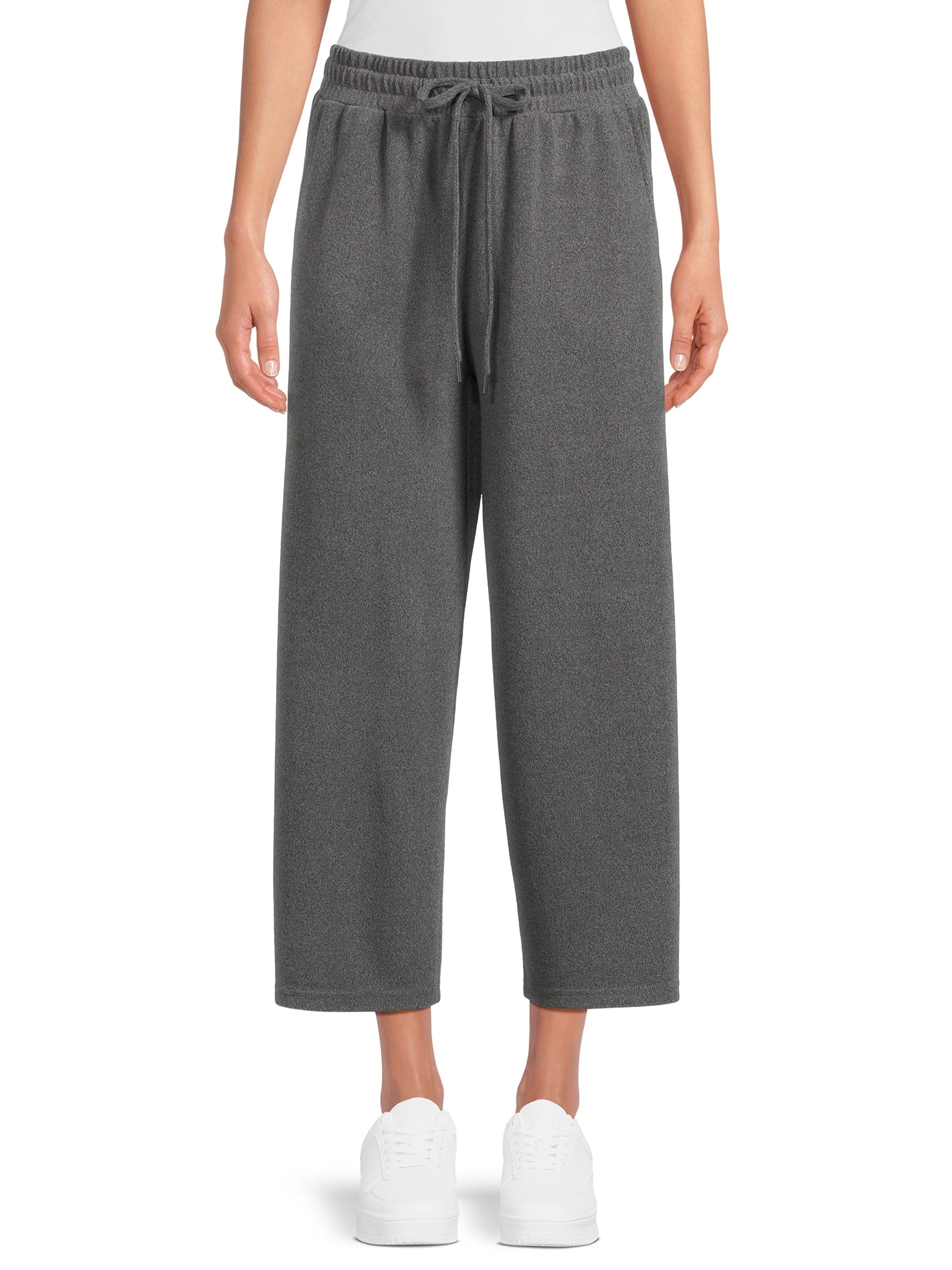 Time and Tru Women’s Mid-Rise Brushed Hacci Pull-on Cropped Wide Leg ...