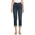 Time and Tru Women's Mid Rise Cropped Boyfriend Jeans with Rolled Cuffs ...