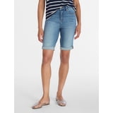 Time and Tru Women's Mid Rise Denim Bermuda Shorts, 10" Inseam, Sizes 0 ...