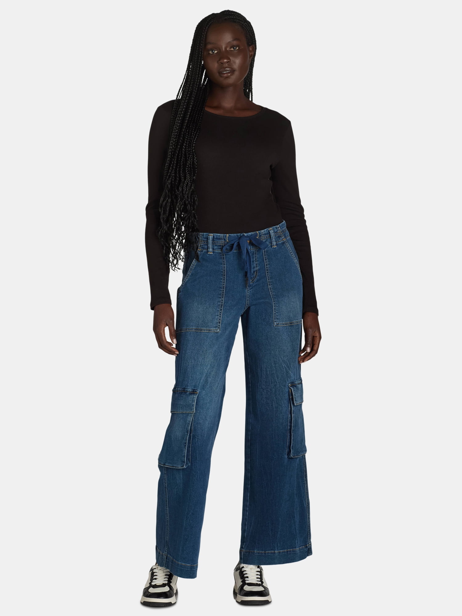 Time and Tru Women's Drawstring Cargo Pants, 29", 31", 33" Inseams ...