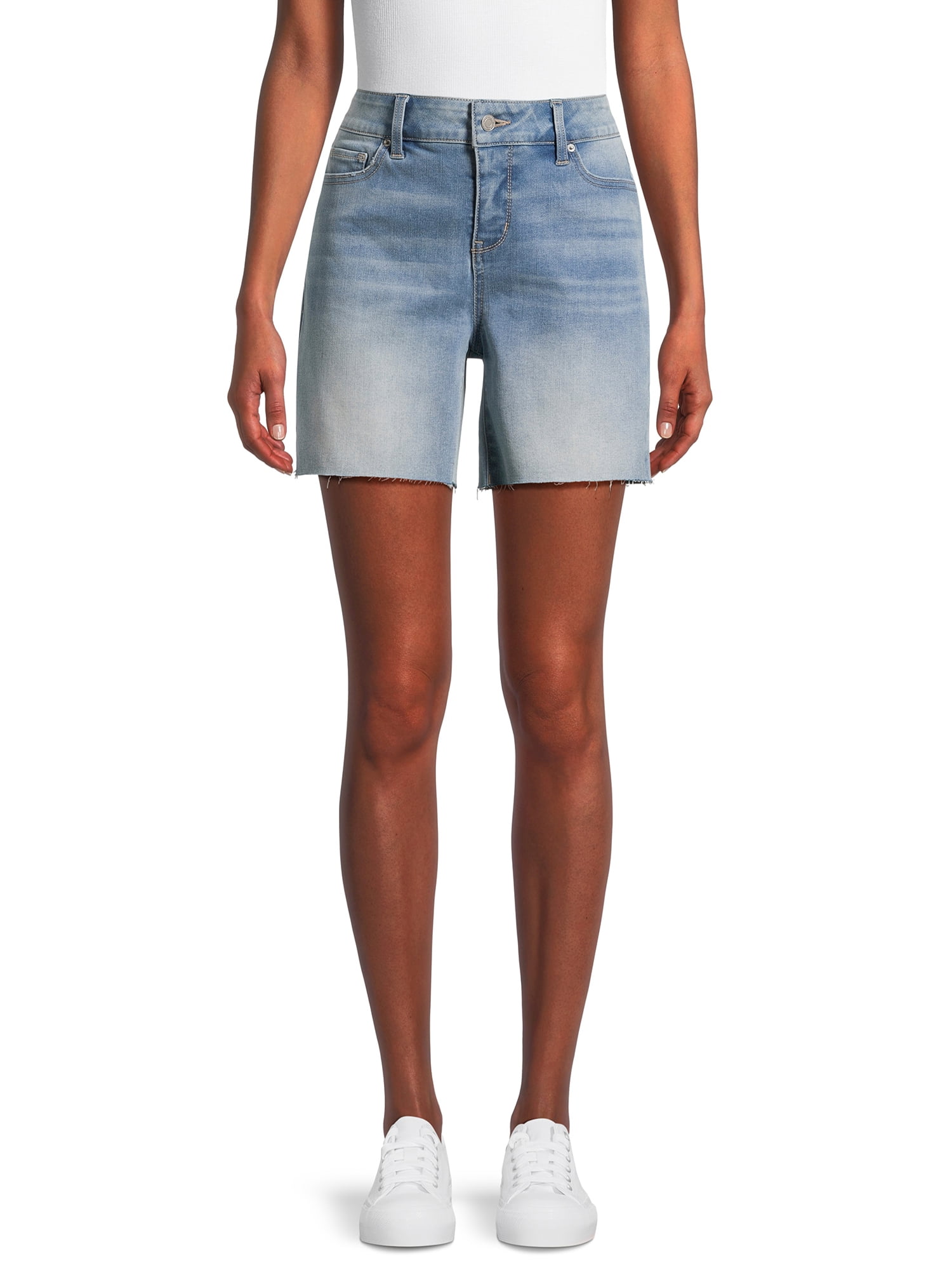 Time and Tru women's Raw Hem Denim Shorts Mid-Rise - Walmart.com