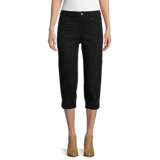 Time and Tru Women's Mid Rise Relaxed Fit 21" Inseam Pull-On Denim ...