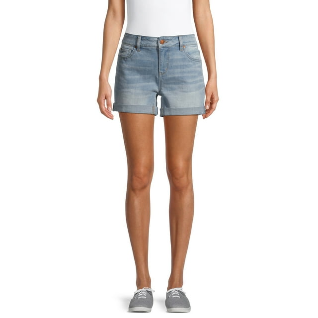 Time and Tru Women's Mid Rise Rolled Cuff 4" Denim Short - Walmart.com