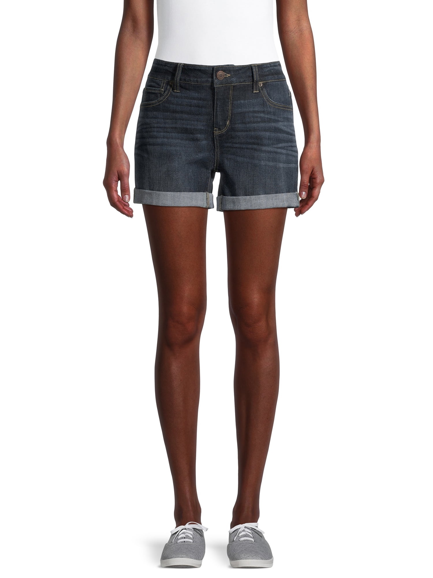 Time and Tru women's Mid Rise Denim Short - Stretch Fit Shorts ...