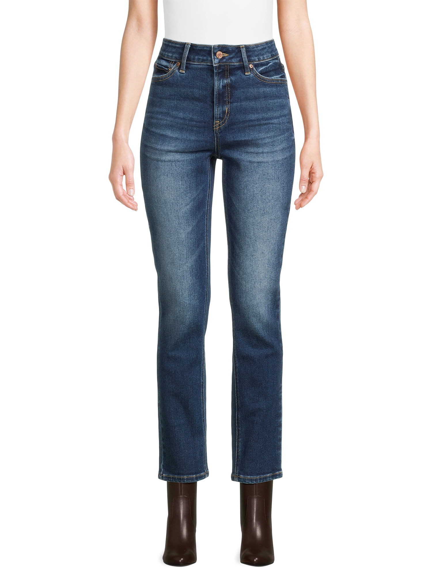 Time and Tru Women’s Mid Rise Straight Leg Jeans, 30" and 28" Inseams ...