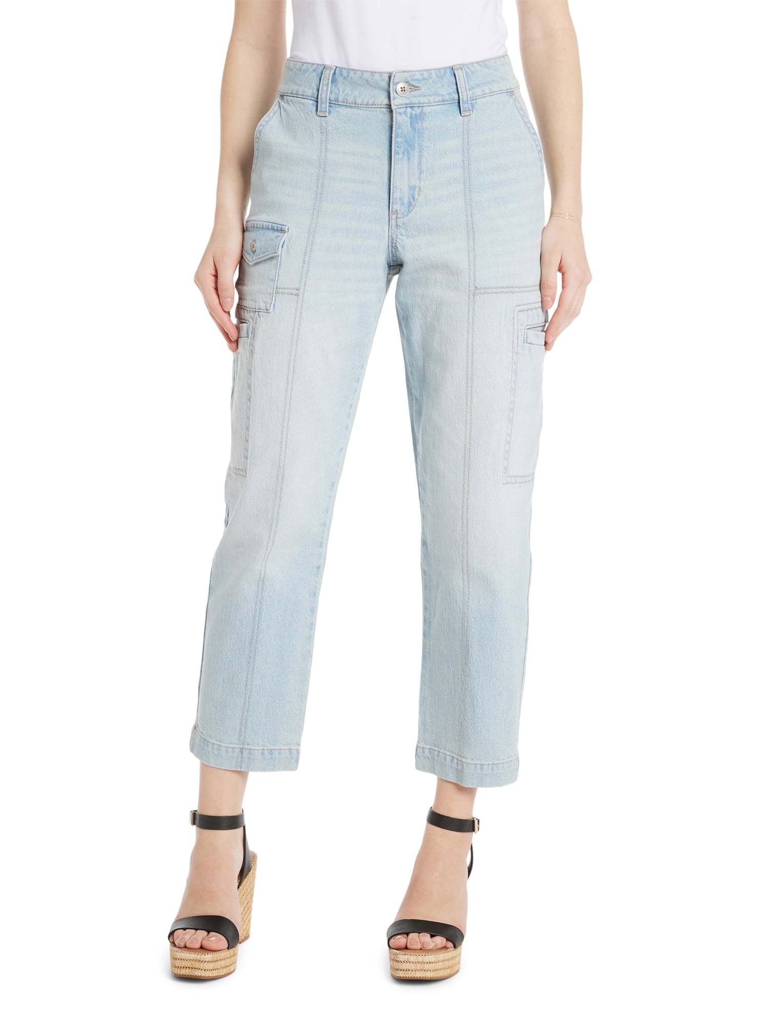 Time and Tru Women's Mid Rise Straight Utility Pants, 27" Inseam, Sizes ...