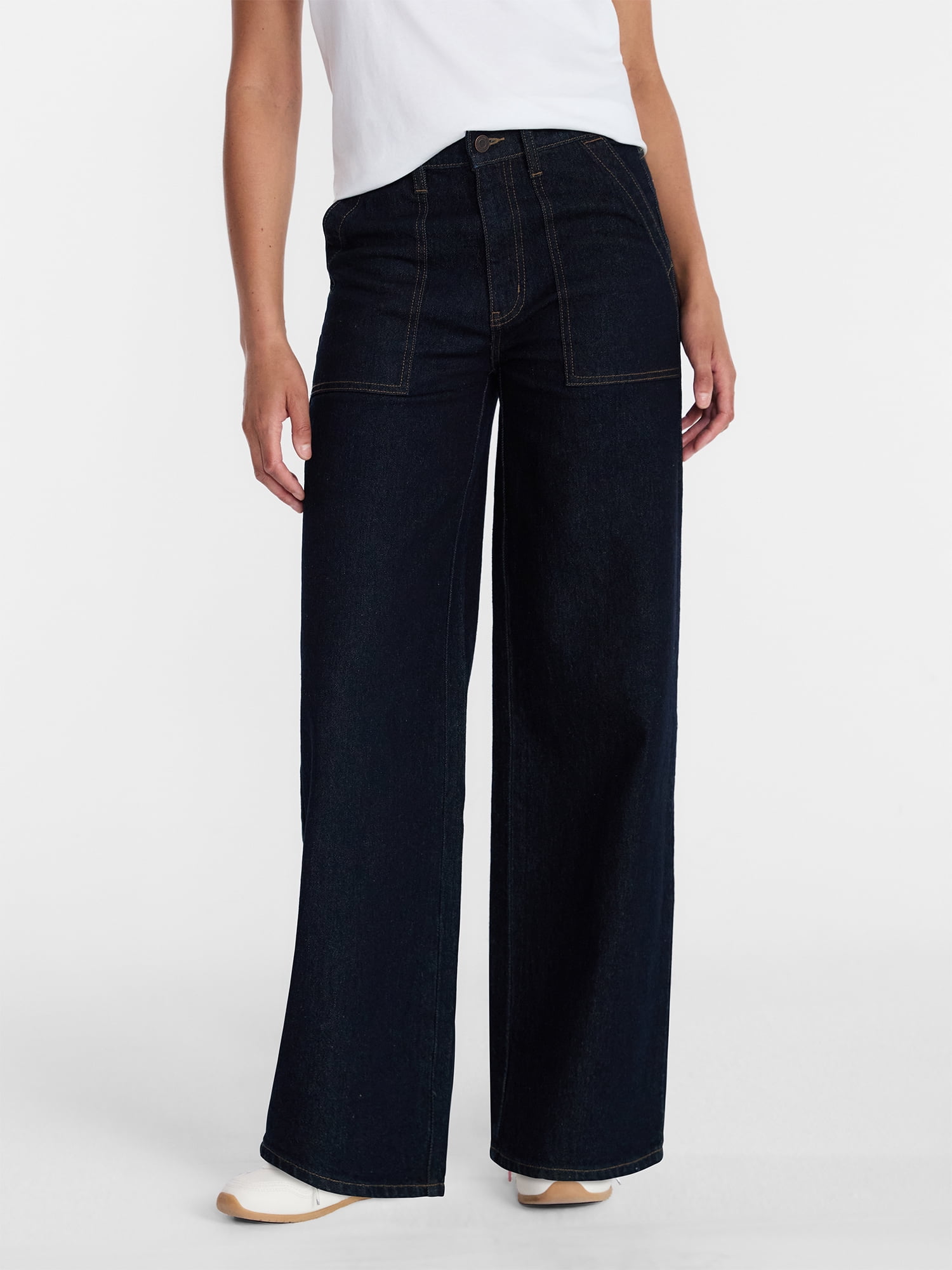Time and Tru Women's Wide Leg Utility Trousers, 31" Inseam, Sizes 0-20 ...