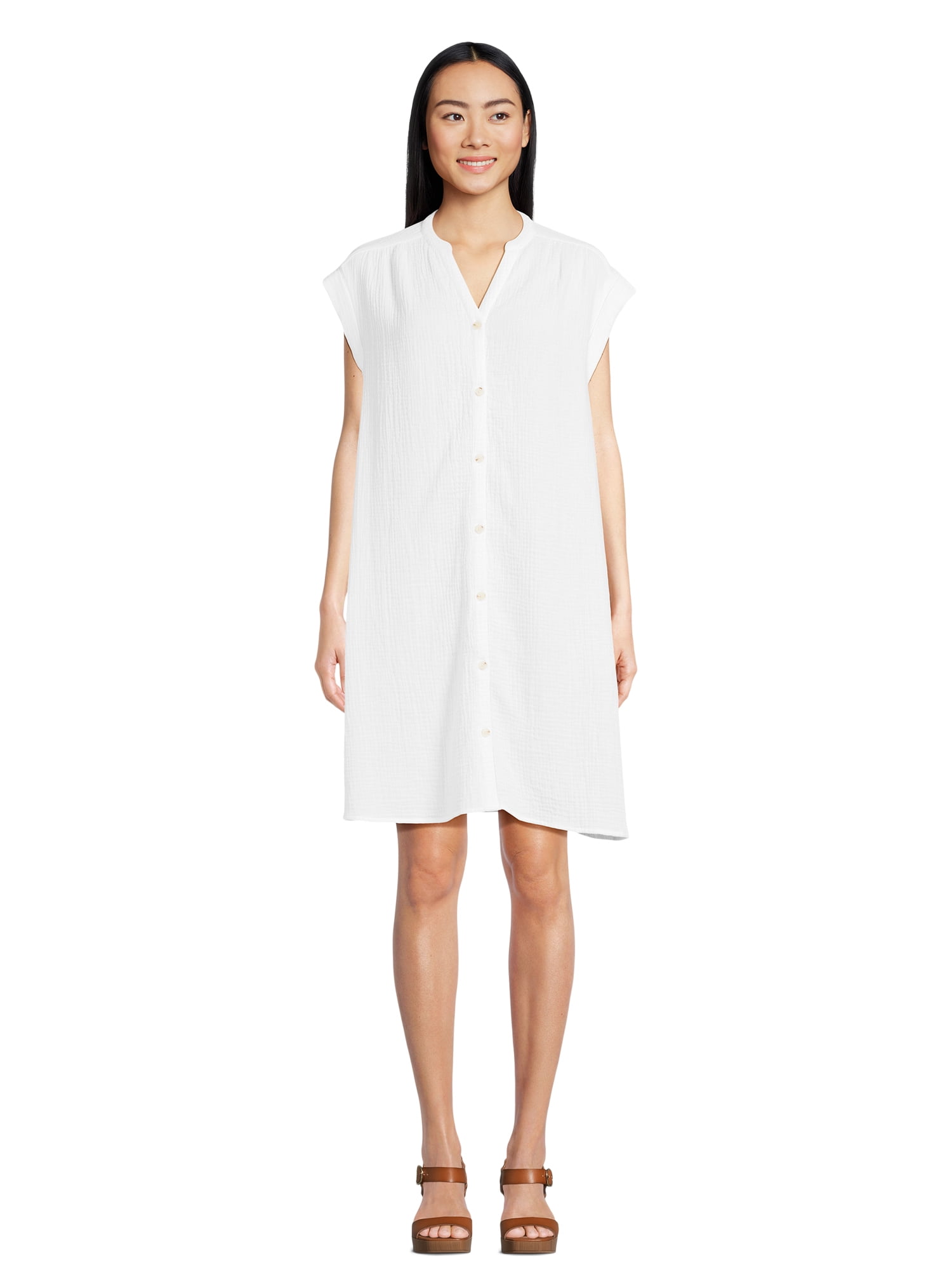 Time and Tru Women's Mini Double Cloth Shirt Dress XS-XXXL - Walmart.com