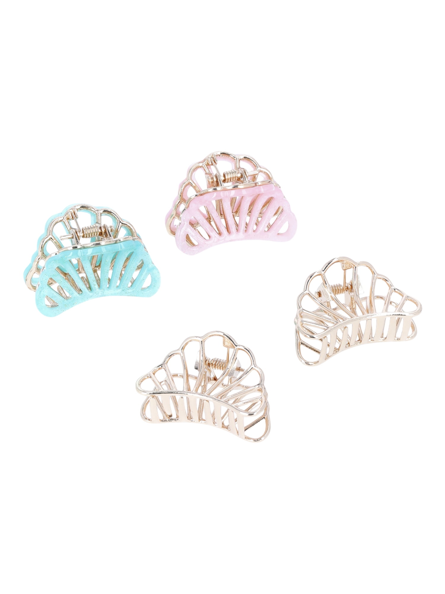 Time and Tru Mini Shell Hair Claws 4 Piece Gold and Multi Metal Taming ...