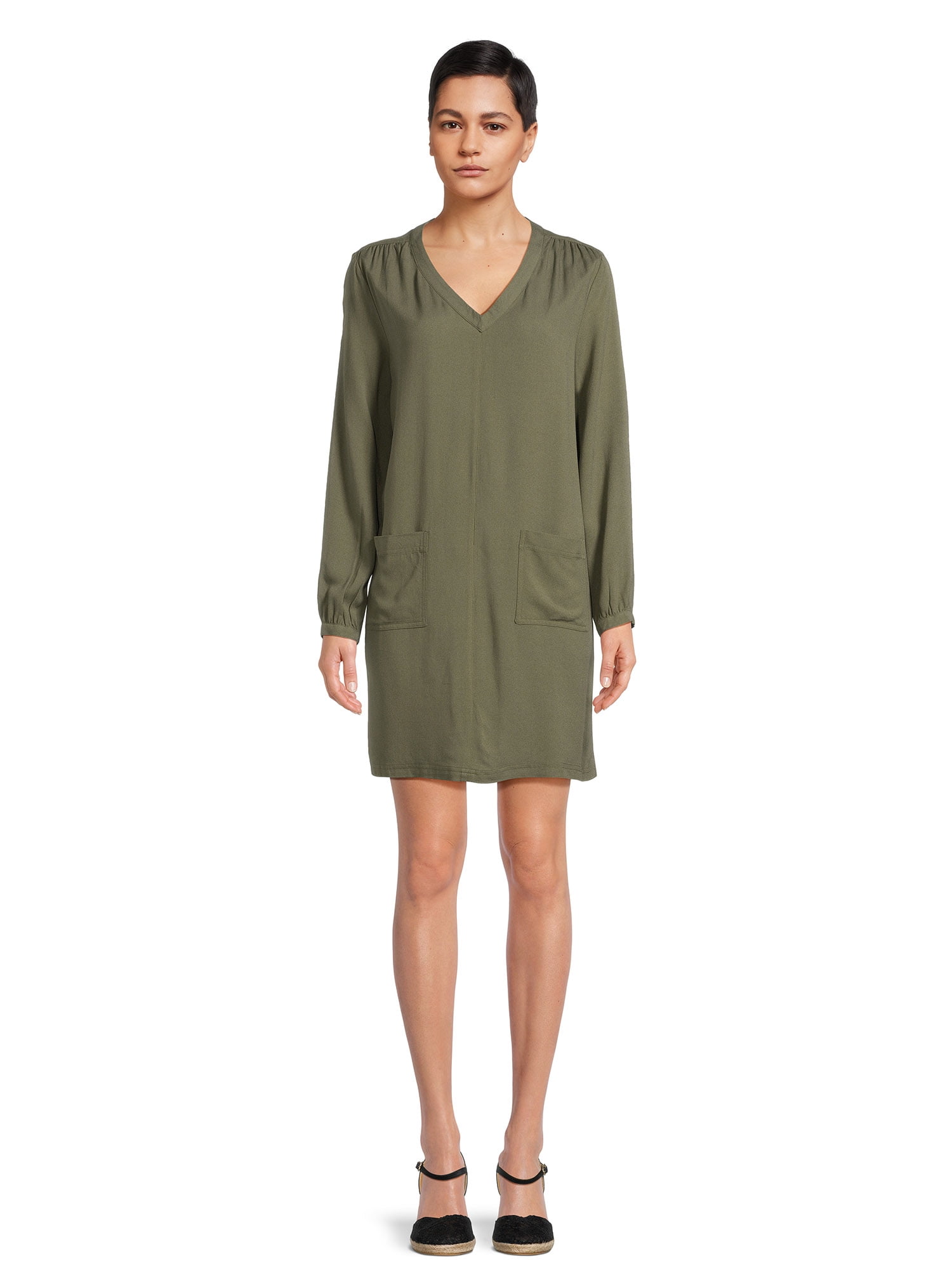 Time and Tru Women’s Mini Shift Dress with Long Sleeves, Sizes XS-XXXL ...