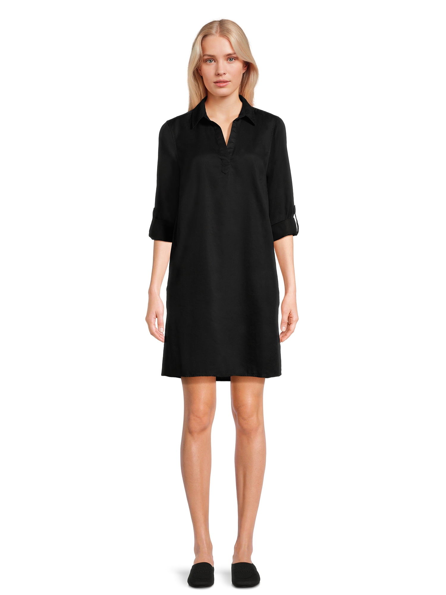 Time and Tru Women's Mini Shirt Dress with Sleeves, Sizes XS-3XL ...