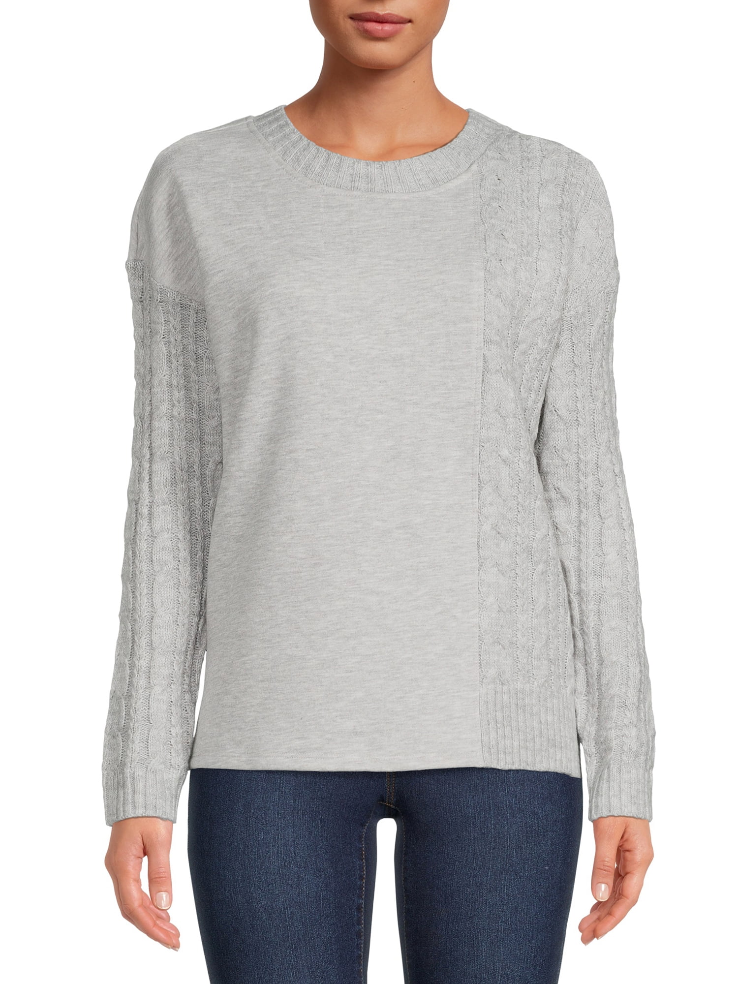 Time and Tru Women's Mixed Media Crew Neck Top, Sizes XS-3XL - Walmart.com