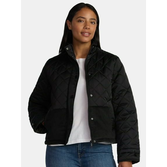 Time and Tru Women's and Women’s Plus Mixed Media Puffer Jacket, Sizes ...