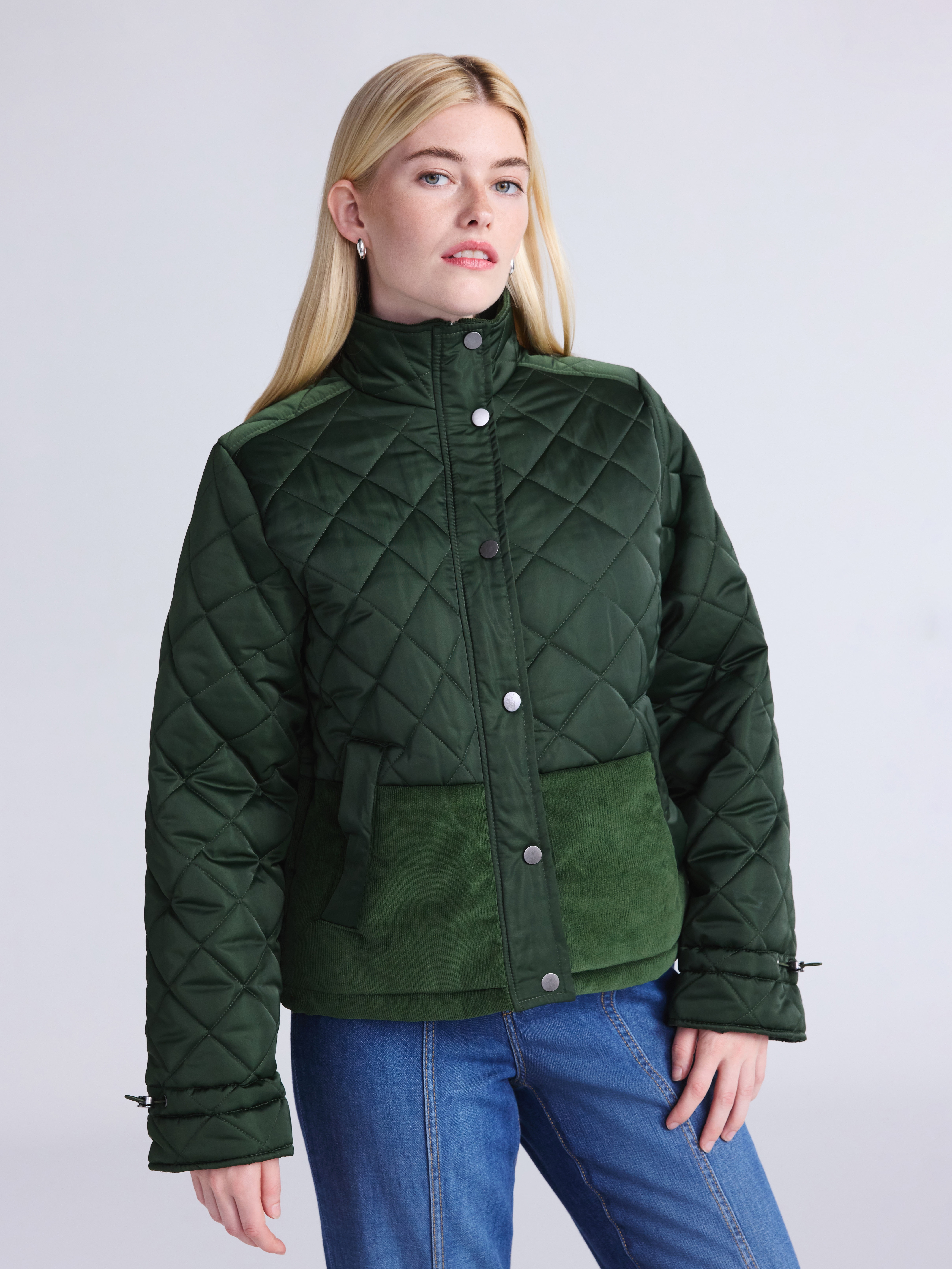 Time and Tru Women's and Women’s Plus Mixed Media Puffer Jacket, Sizes ...