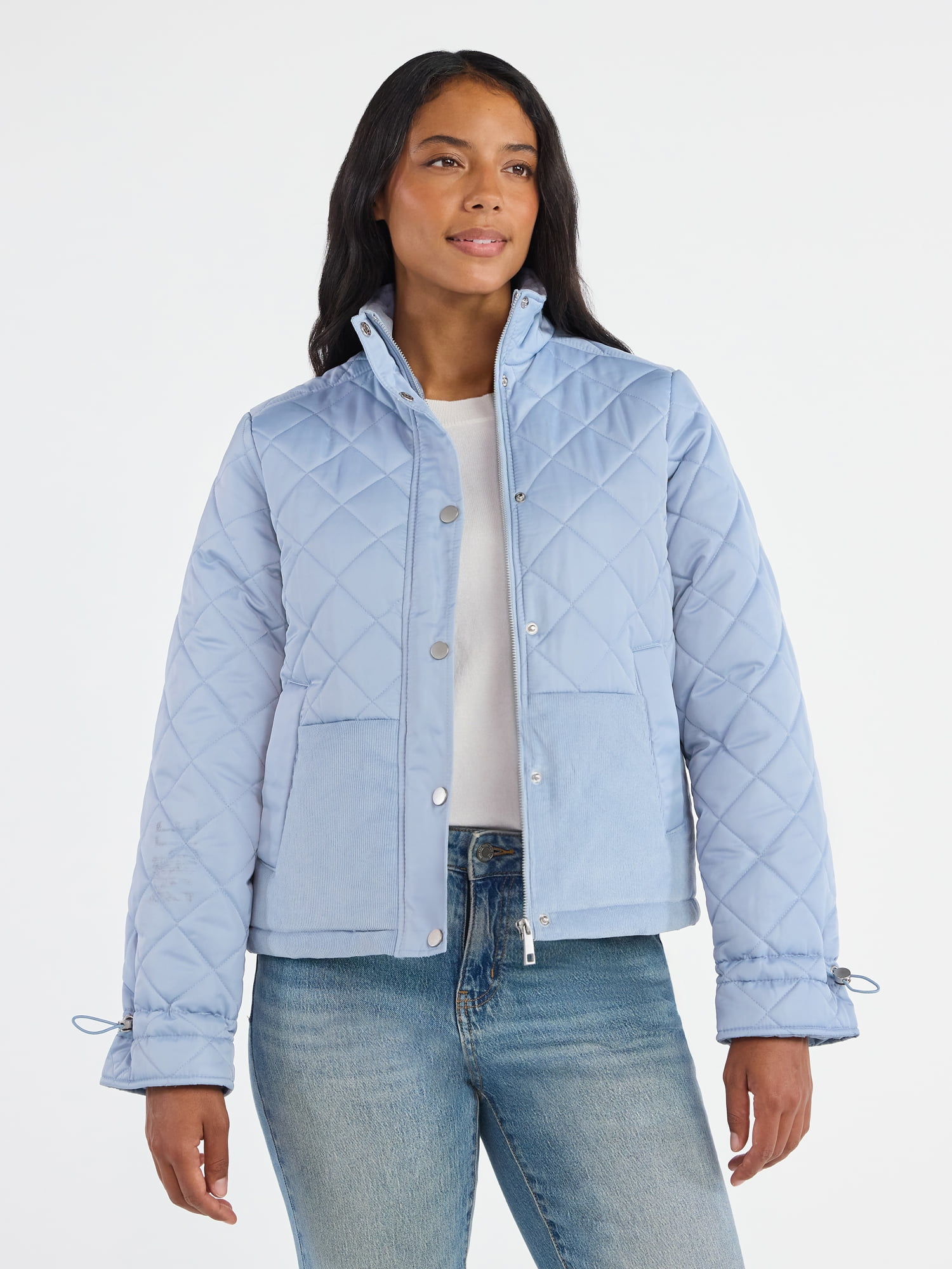 Time and Tru Women's and Women’s Plus Mixed Media Puffer Jacket, Sizes ...