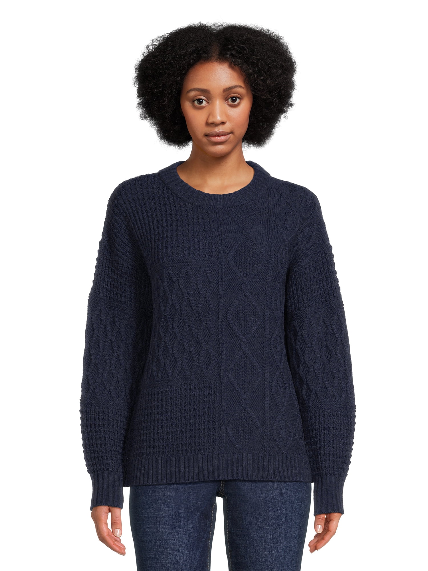 Time and Tru Women's Mixed Stitch Sweater, Midweight, Sizes XS-XXXL ...