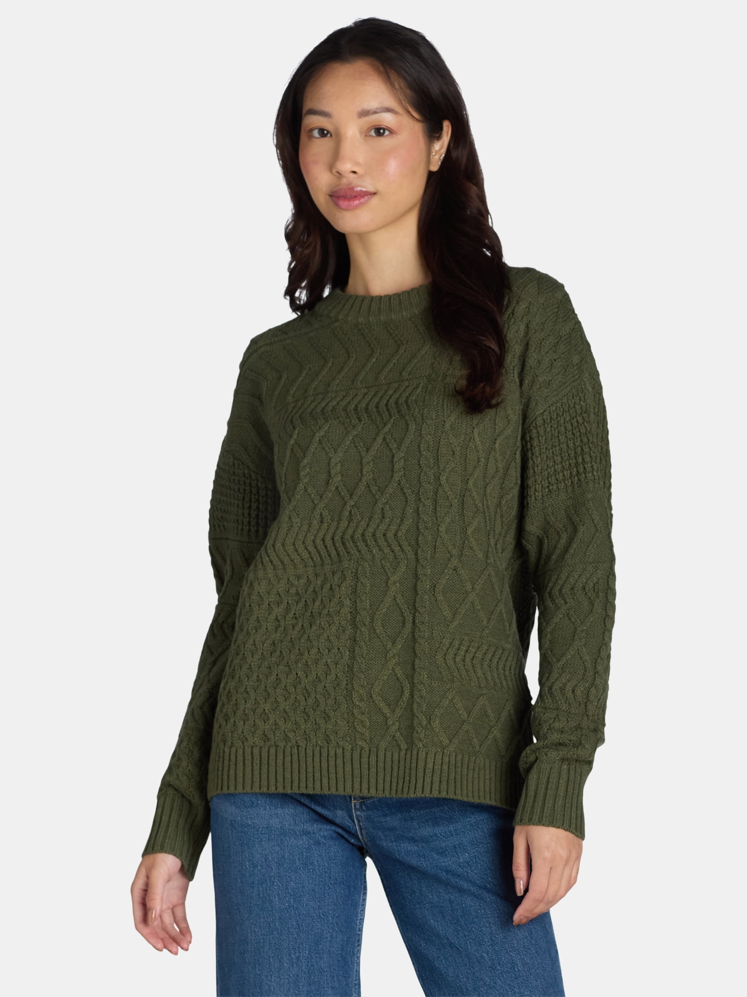 Time and Tru Women's and Women's Plus Mixed Stitch Sweater, Sizes XS-4X ...