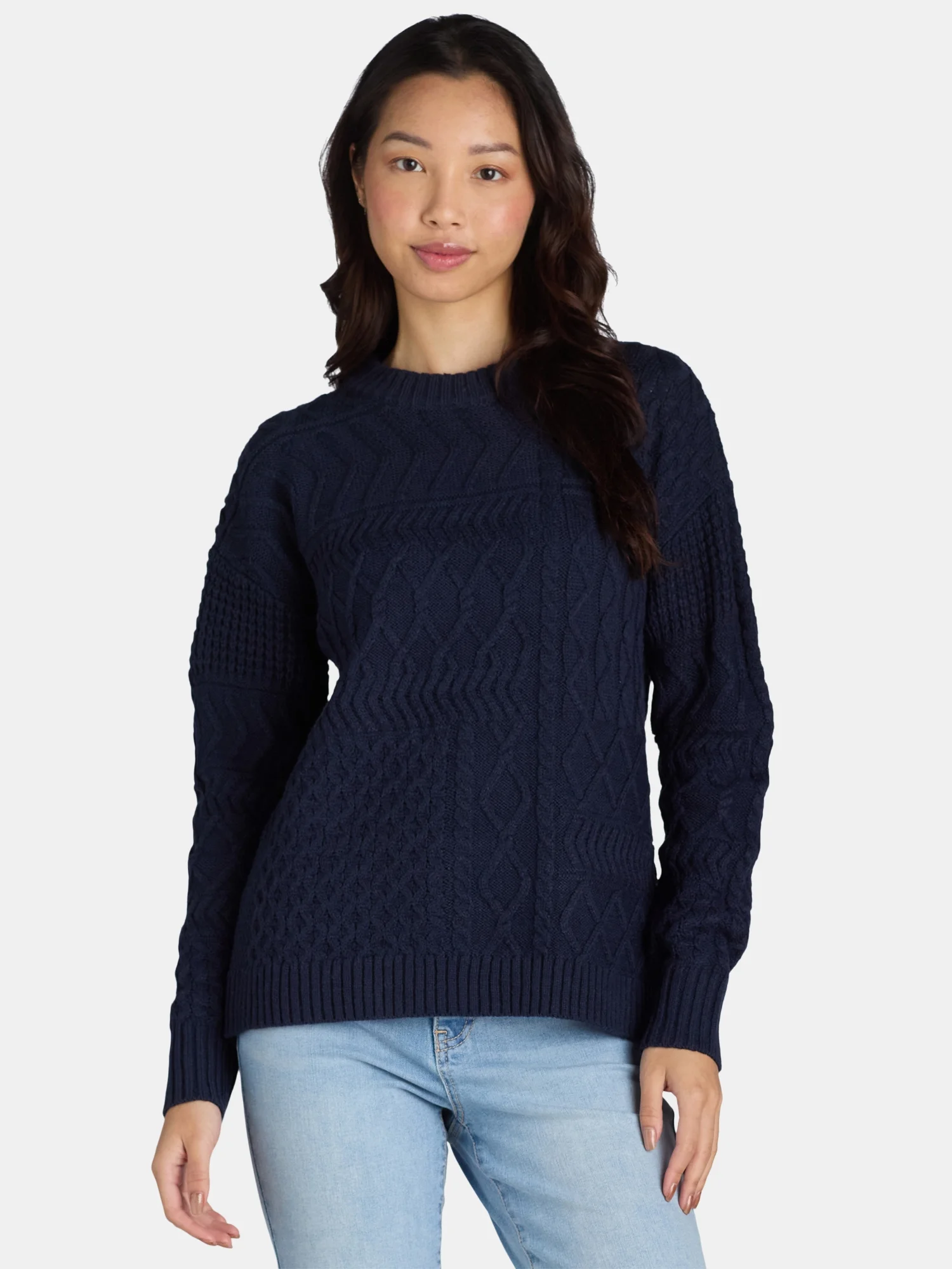 Time and Tru Women's and Women's Plus Mixed Stitch Sweater, Sizes XS-4X ...