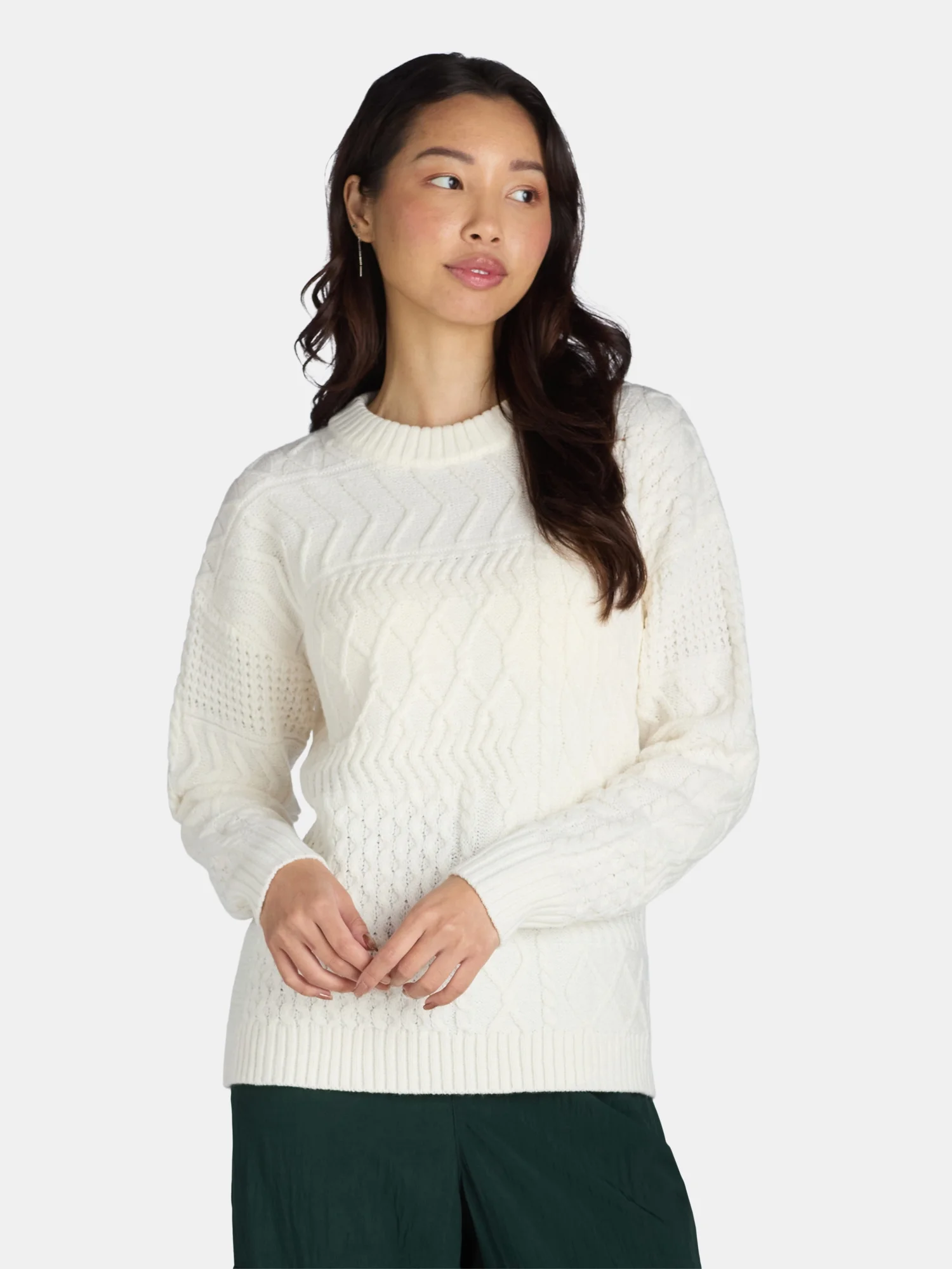 Time and Tru Women's and Women's Plus Mixed Stitch Sweater, Sizes XS-4X ...