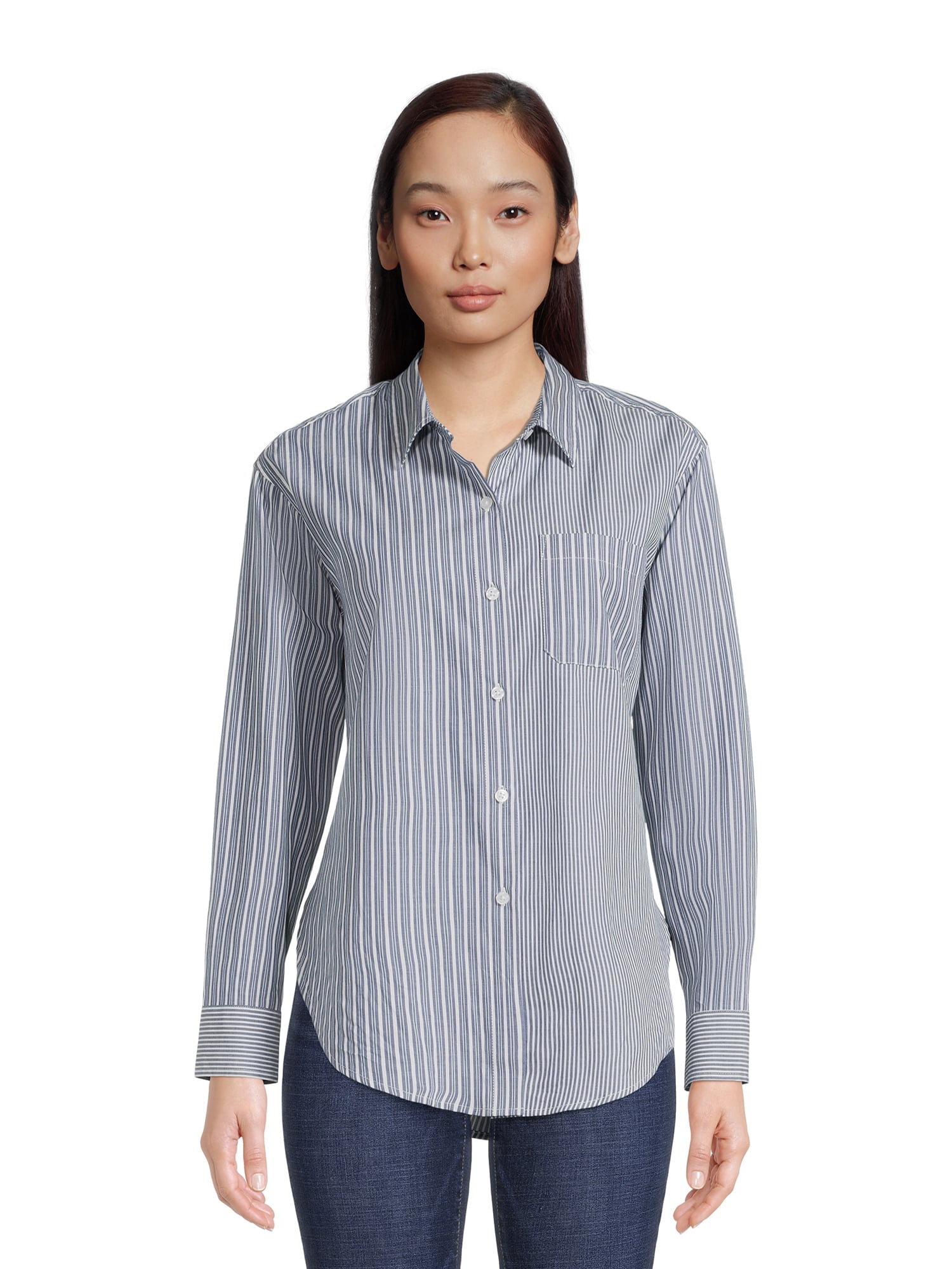 Time and Tru Women's Mixed Stripe Long Sleeve Shirt, Sizes XS-XXXL ...
