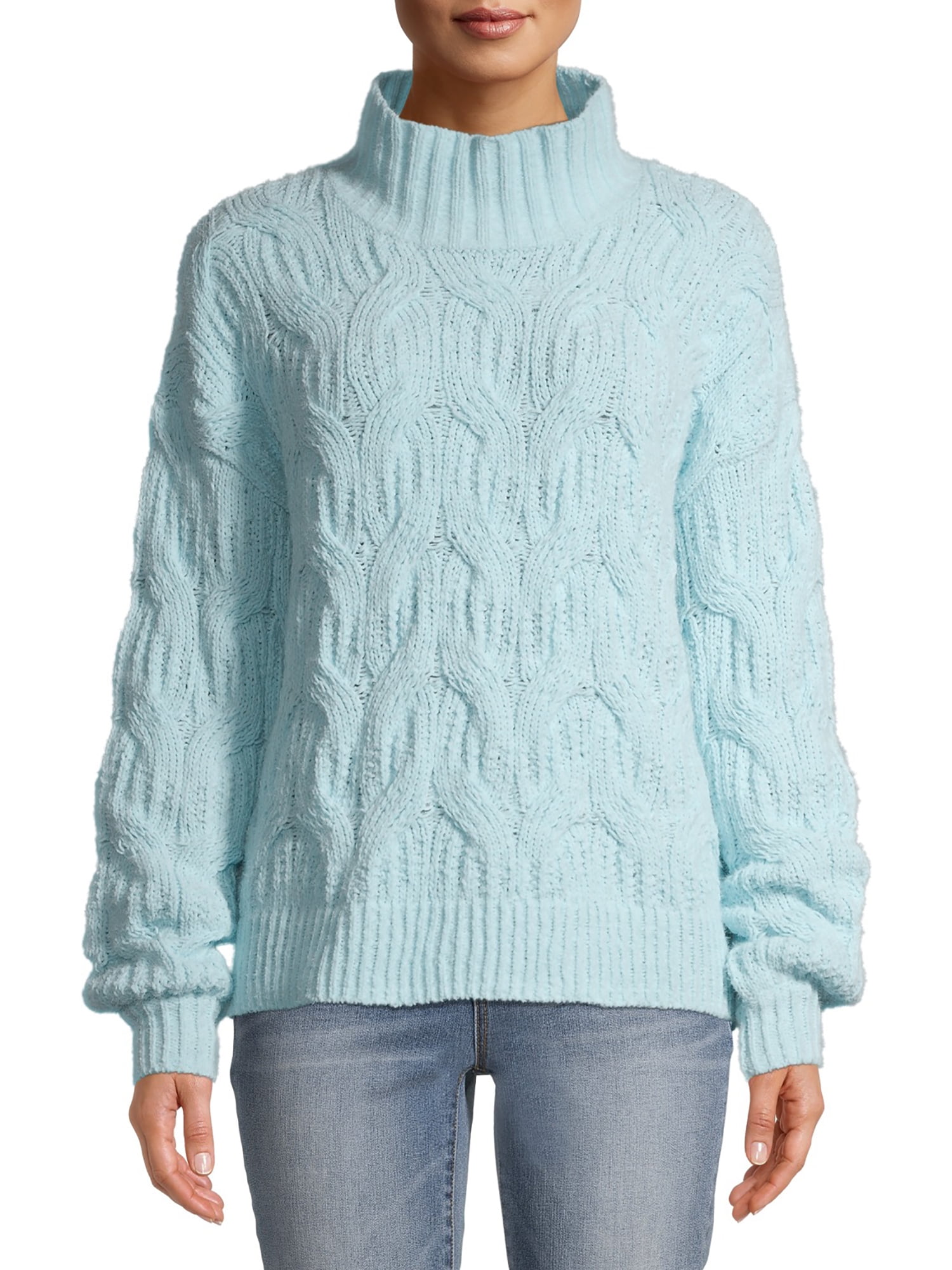 Time and Tru Women's Mock Neck Cable Knit Sweater - Walmart.com