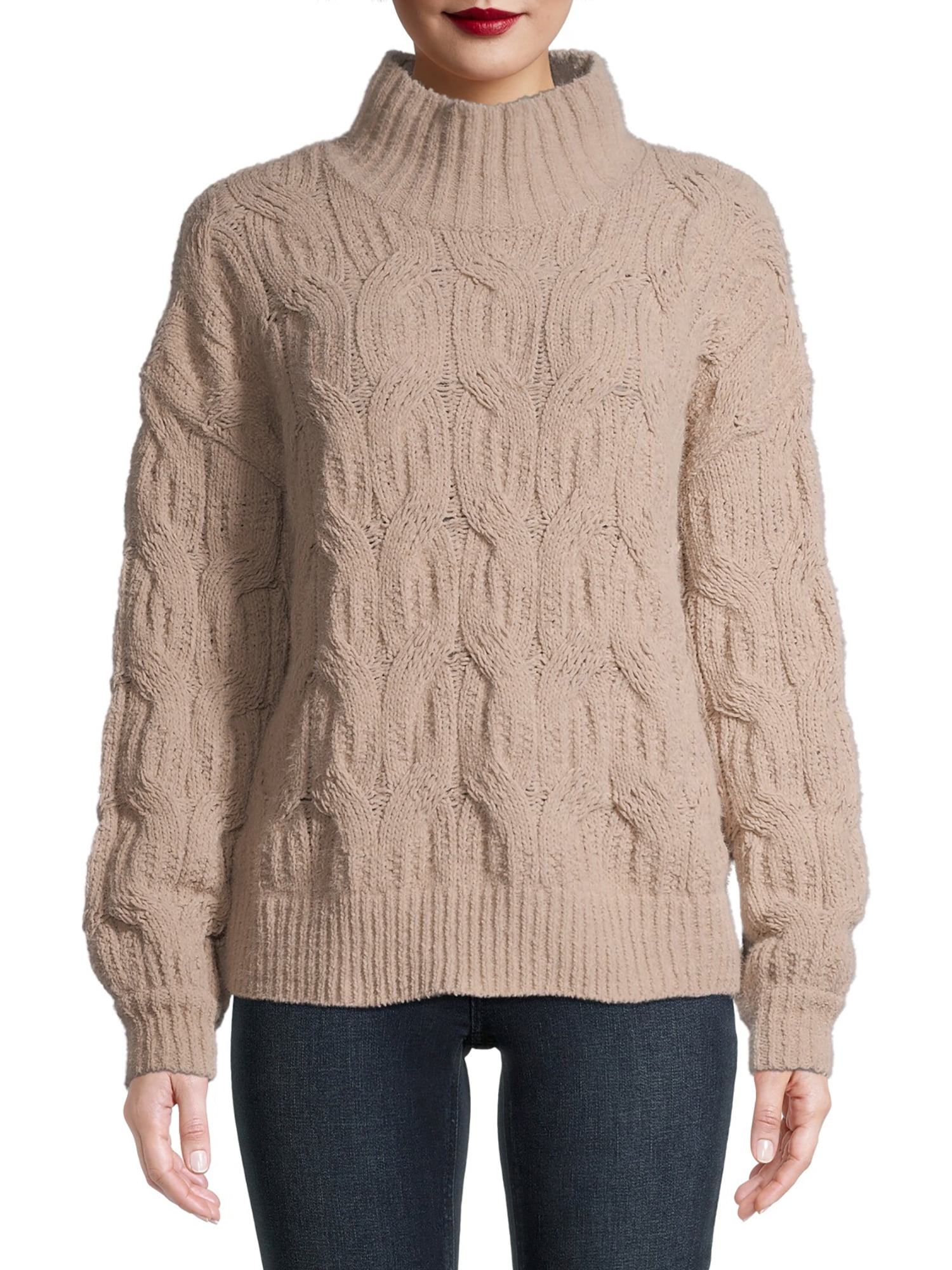 Time and Tru Cable Knit Mock Neck Sweater Style - Walmart.com