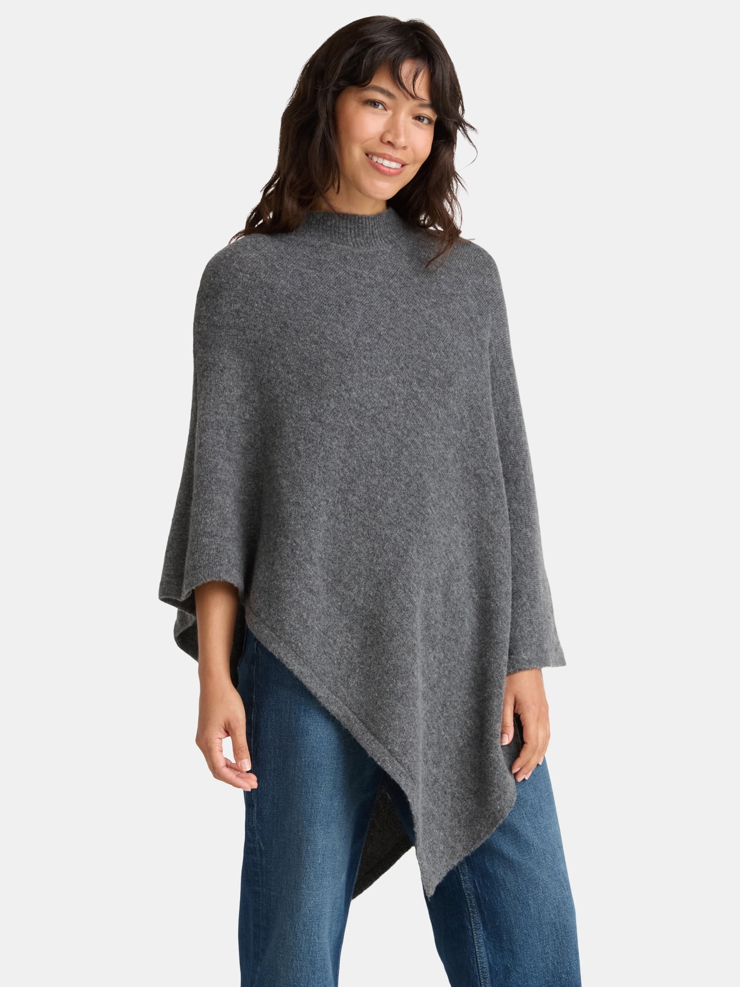 Time and Tru Women's Mock Neck Poncho, S/M, Charcoal Heather Grey ...
