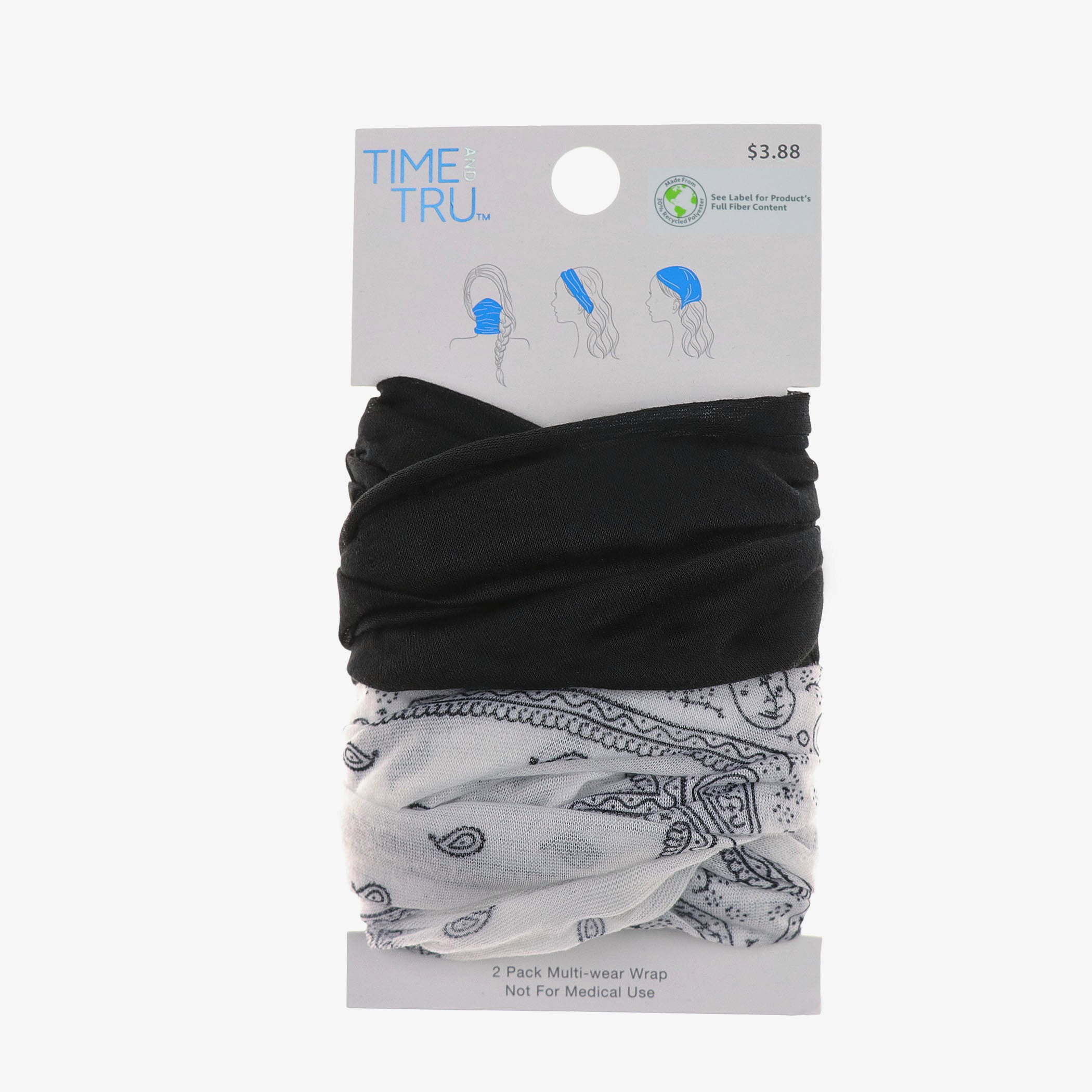 Time and Tru Women's Multi-Colorwear Headwrap 2-Pack, Black White - Walmart.com