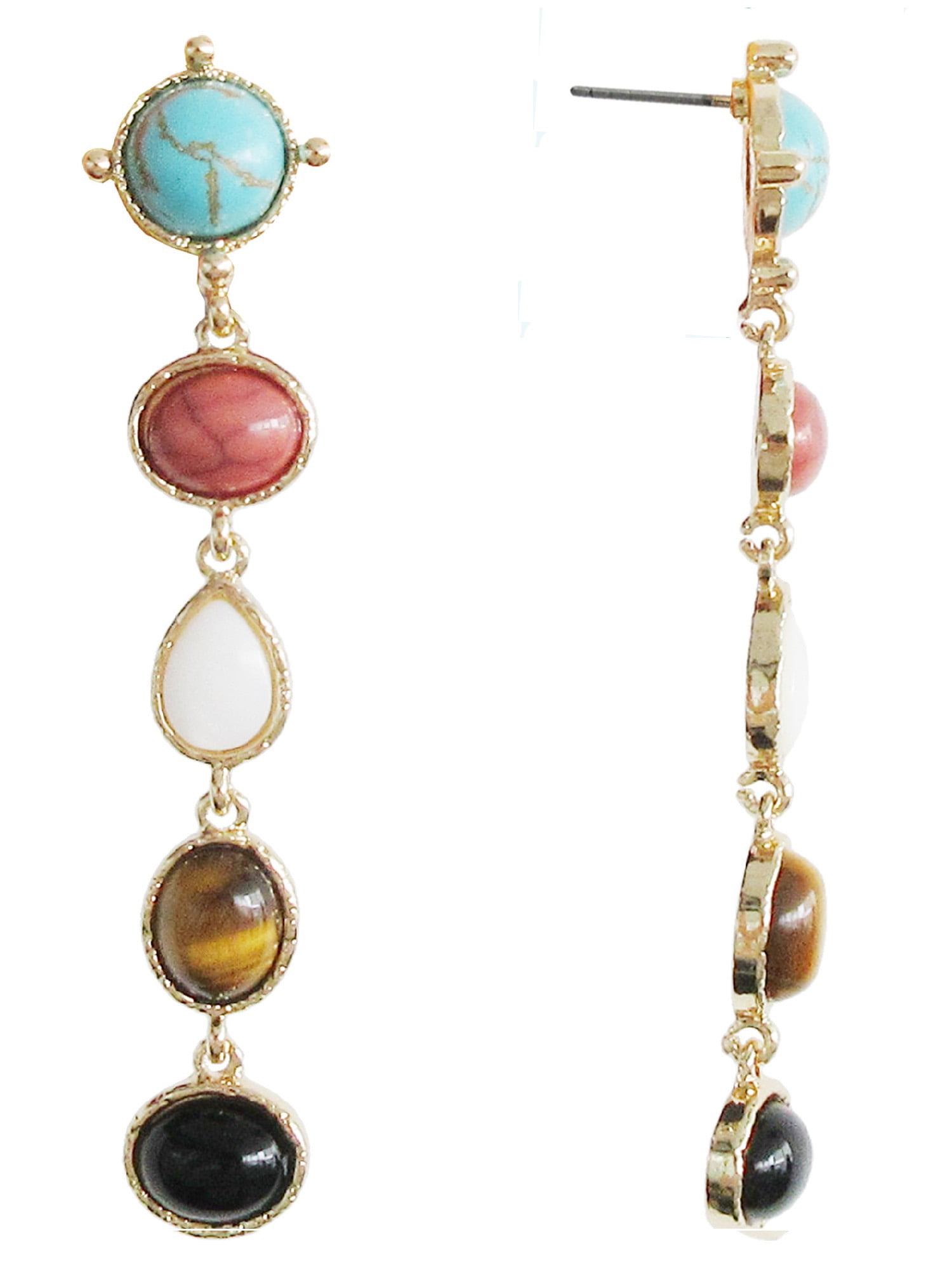 Time and Tru Women's Multi Turquoise, Tiger's Eye and Mother Of Pearl Drop Earrings - Walmart.com