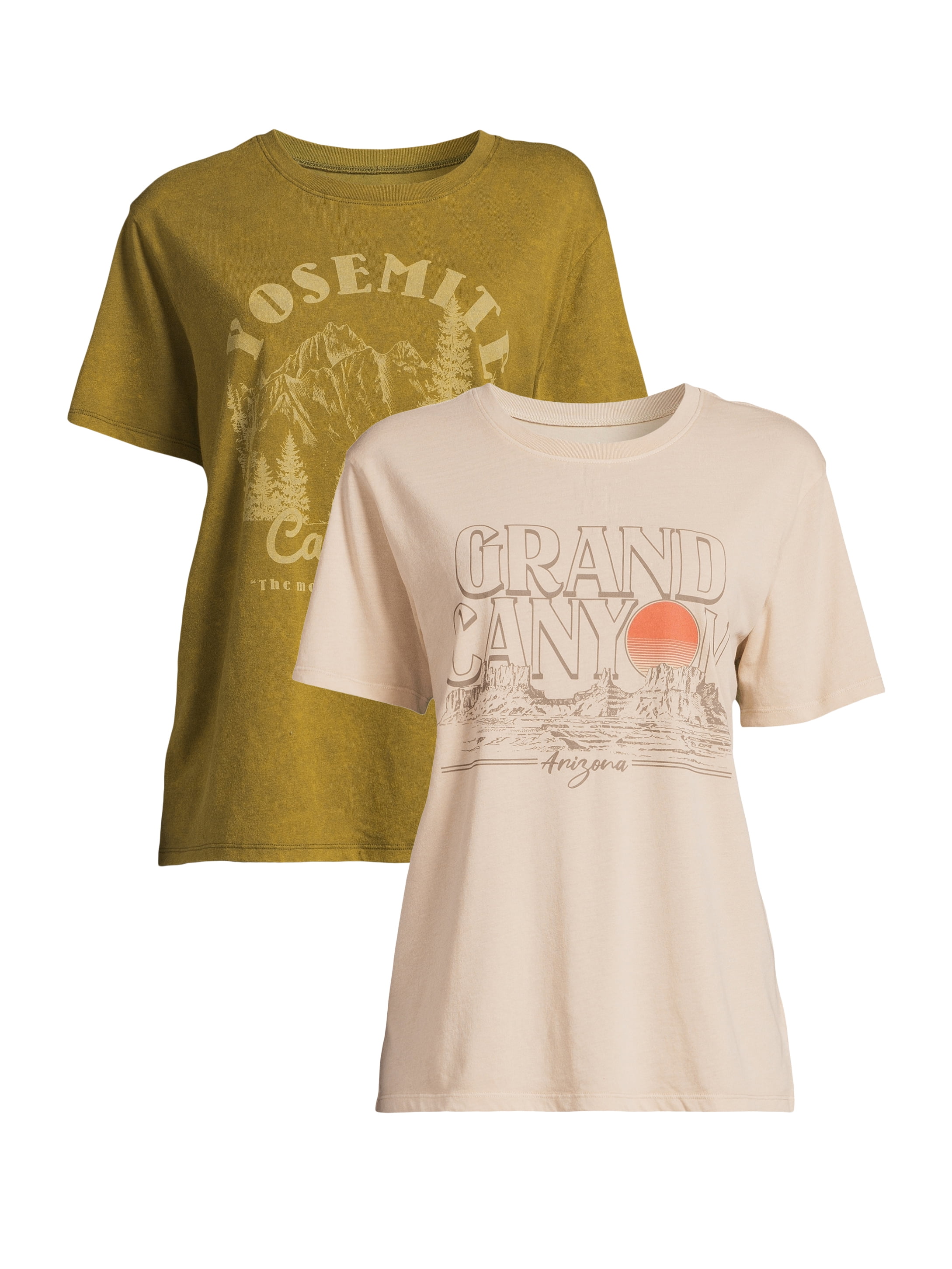 Time and Tru Women's National Park Graphic Tees, 2-Pack Sizes XS-XXXL ...