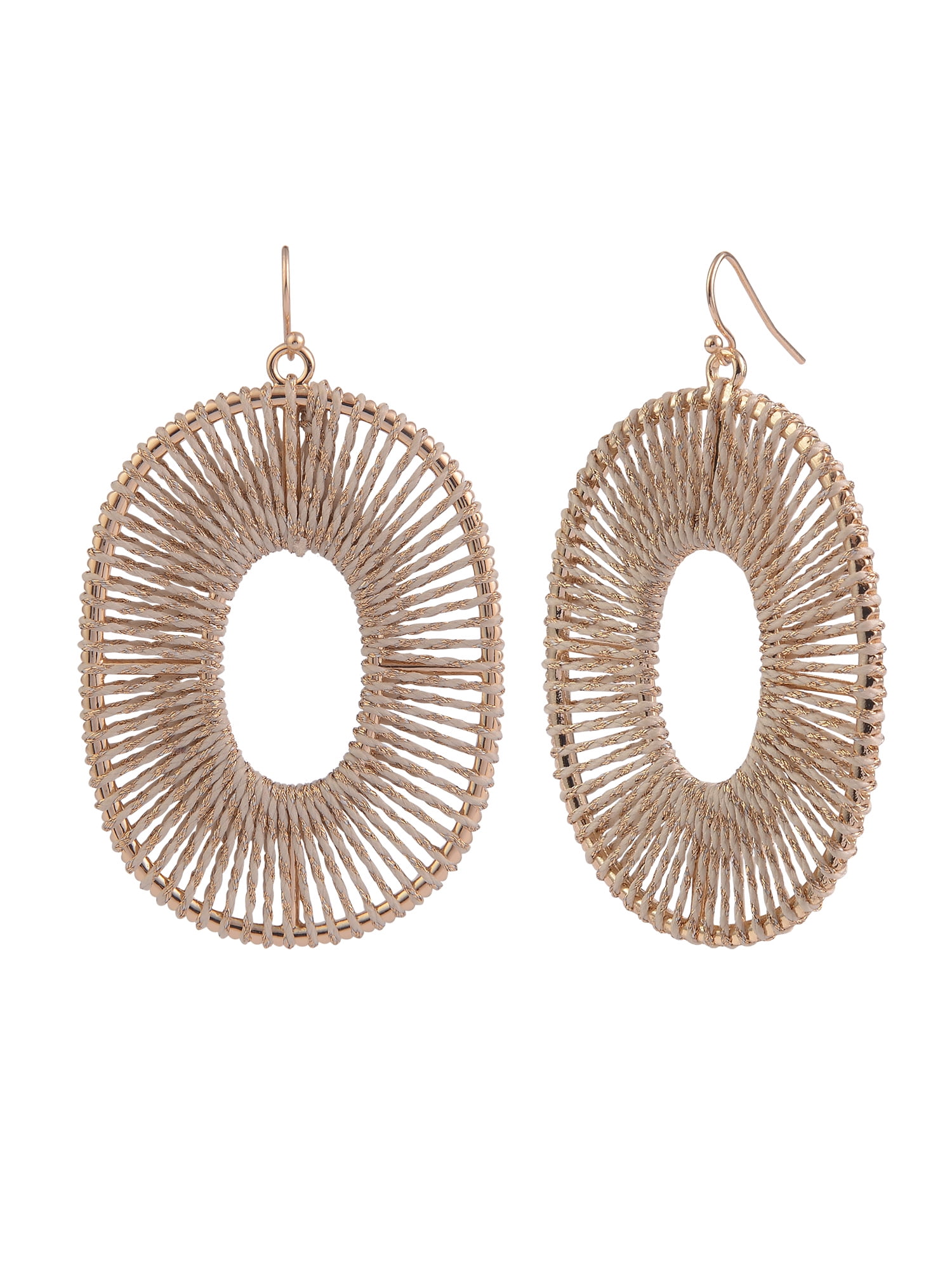 Time and Tru Women's Natural Gold-Tone Thread Open Oval Drop Earrings ...