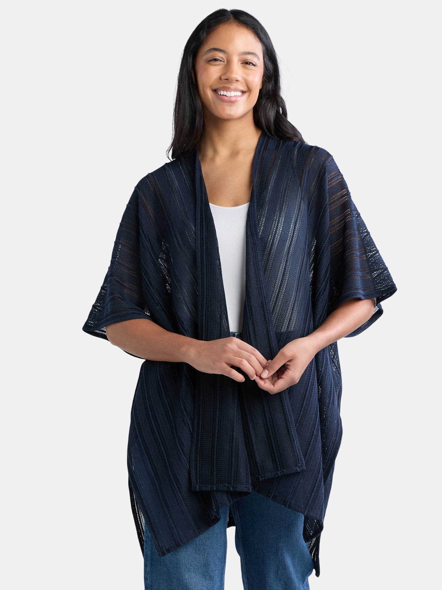 Time and Tru Open Front Knit Ruana for Women - Walmart.com