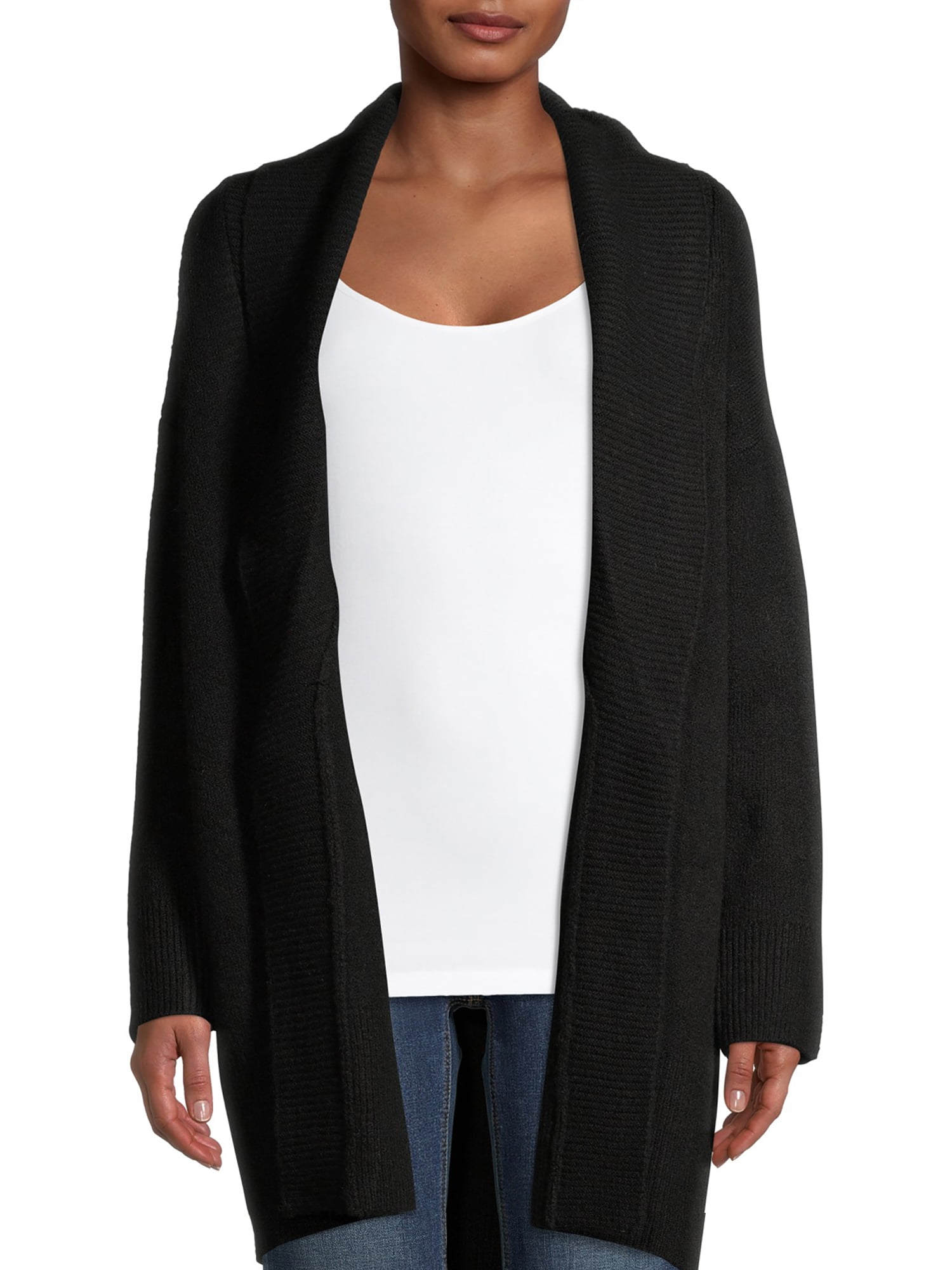 Time and Tru Women's Cozy Knit Open Front Long Sleeve Cardigan Sweater ...