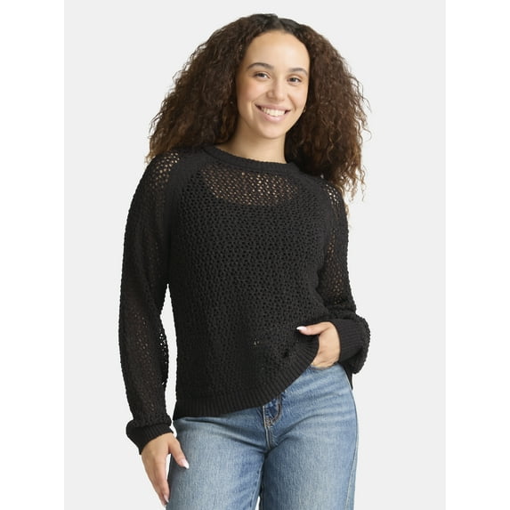 Time and Tru Women's Open Work Sweater with Long Sleeves, Lightweight ...
