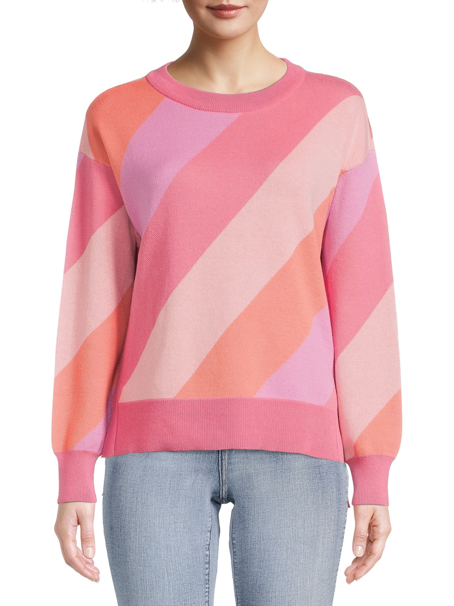 Time and Tru Women's Patterned Sweater with Long Sleeves, Lightweight ...