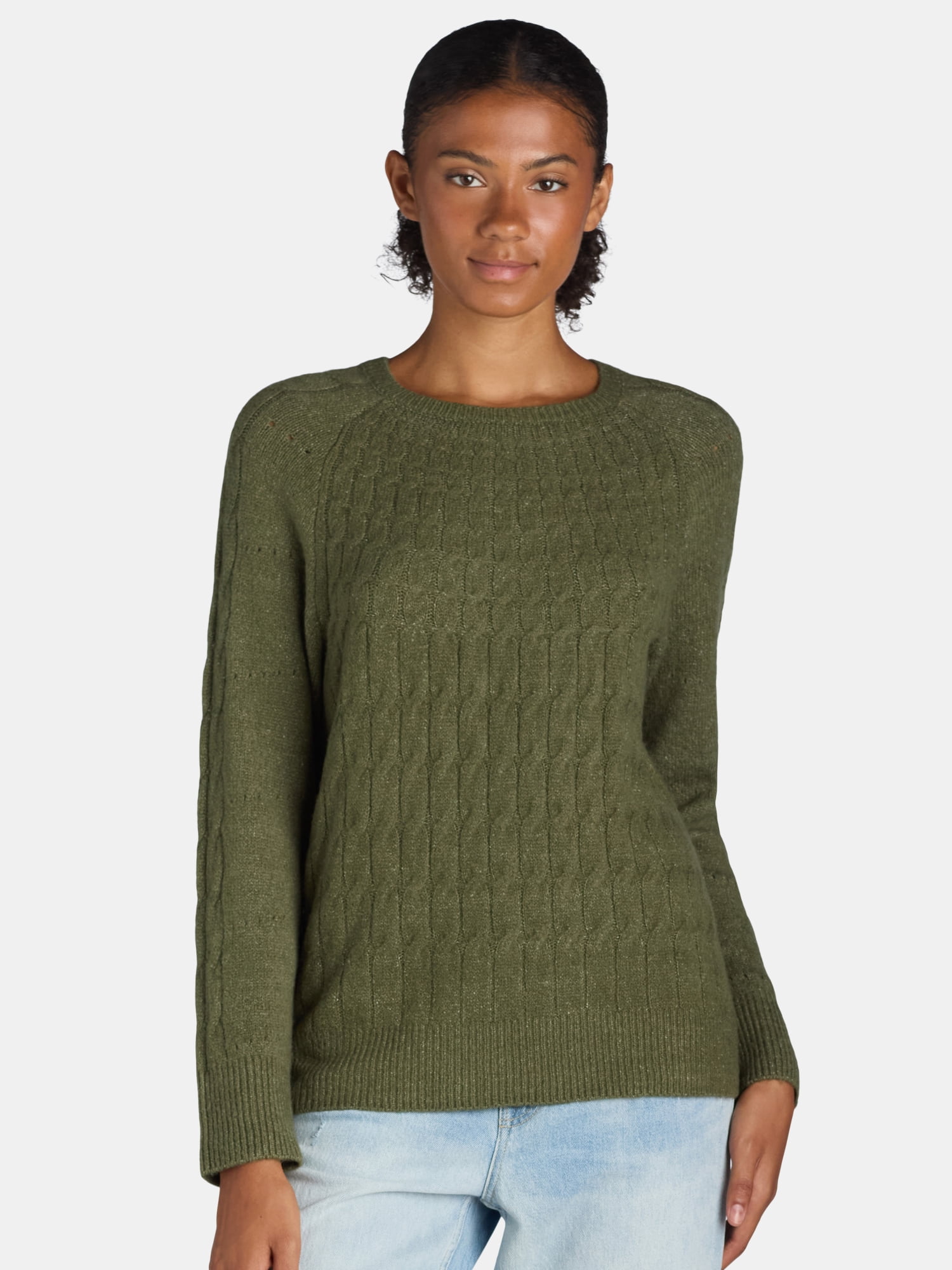 Time and Tru Women's Place Cable Pullover Sweater, Size XS-XXXL ...