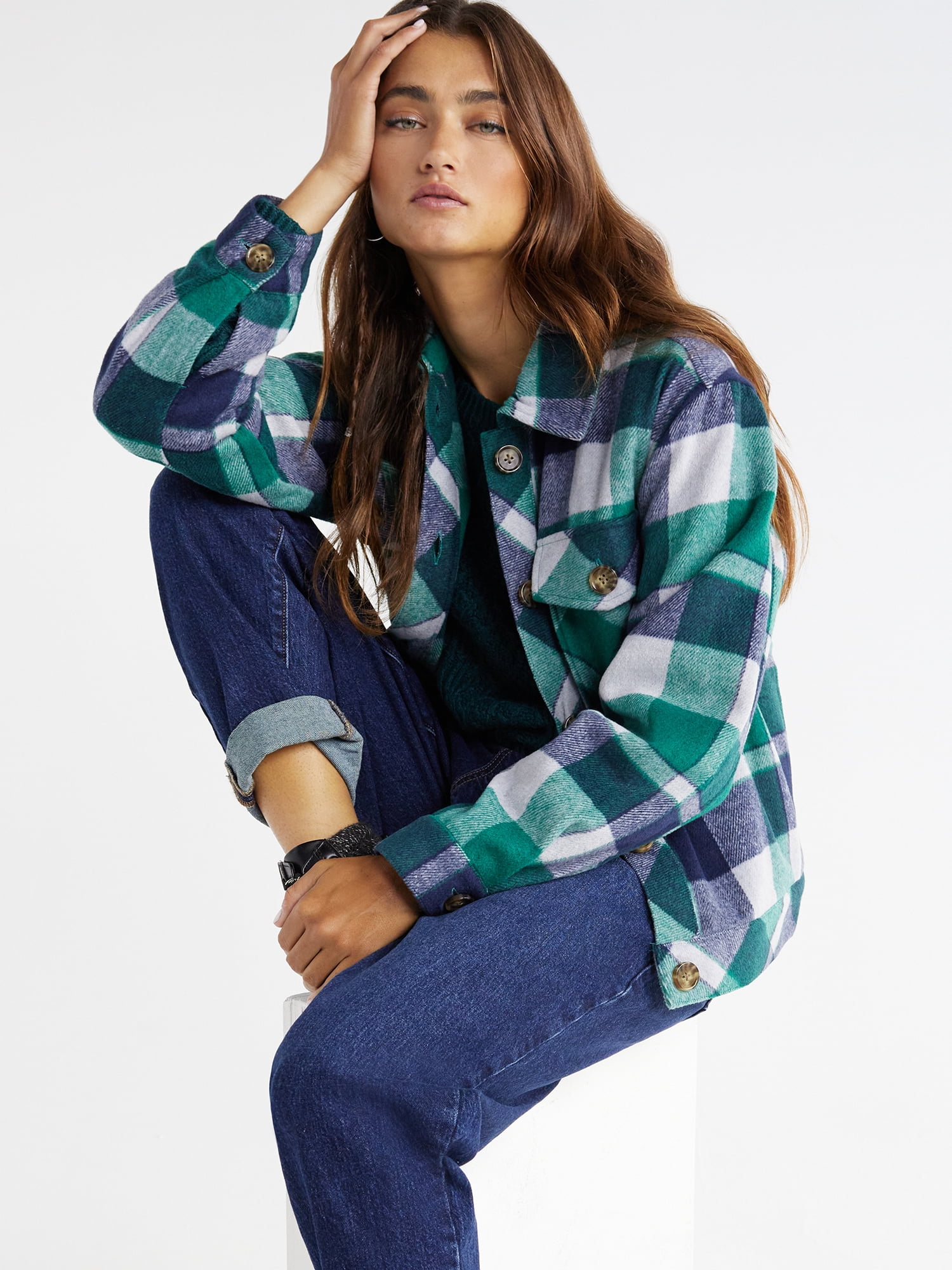 Time and Tru women's Cropped Shacket - Button-Down Jacket - Walmart.com