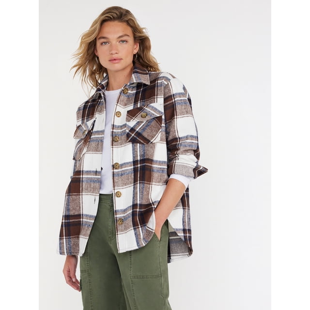 Time and Tru Women's Plaid Button Down Shacket, Sizes XS-XXXL - Walmart.com