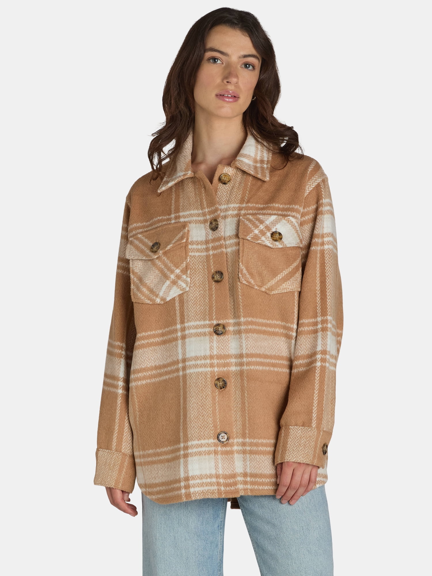 Time and Tru Women's Plaid Button Front Shacket, XS-XXXL - Walmart.com