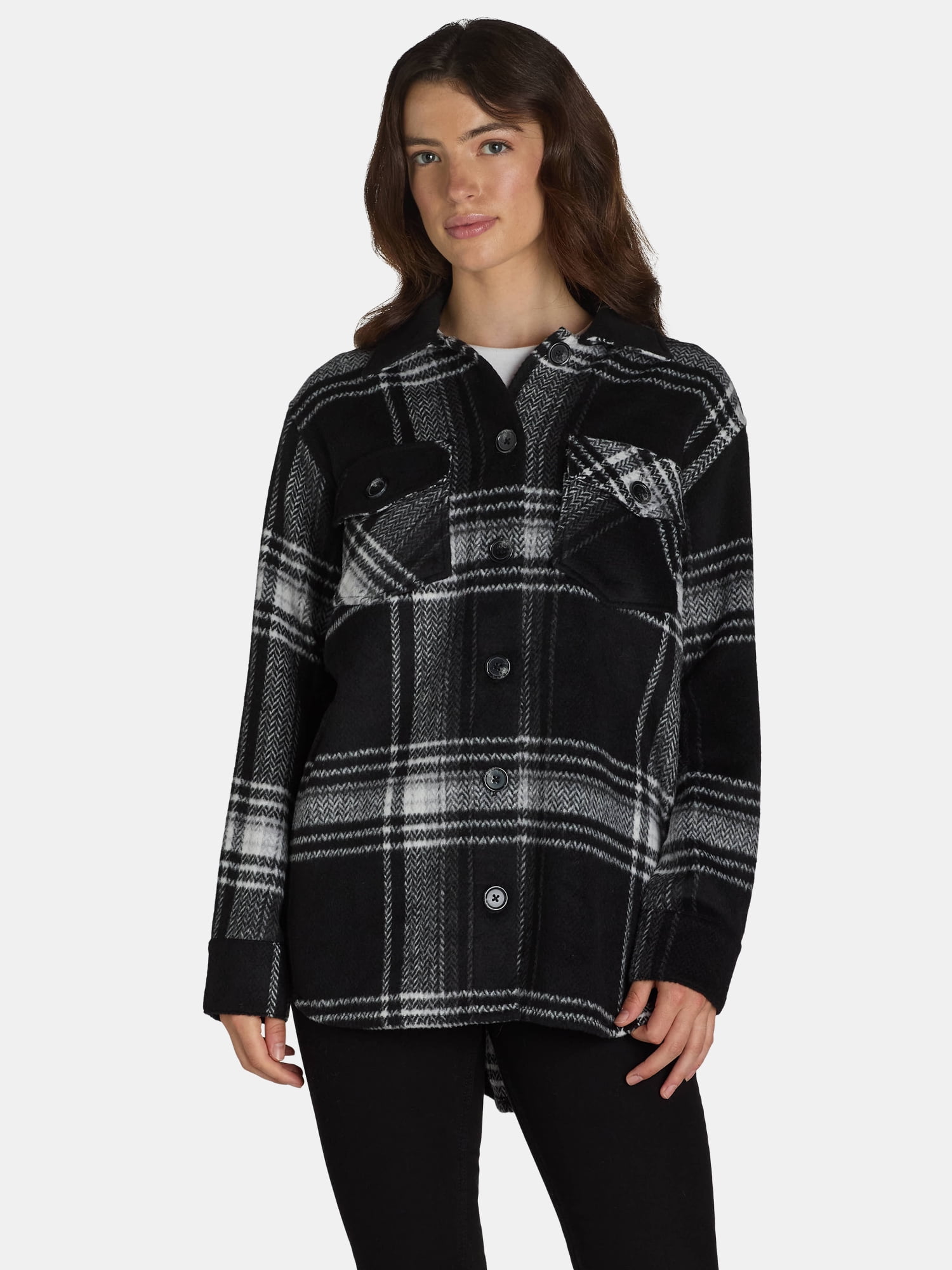 Time and Tru Women's Plaid Button Front Shacket, XS-XXXL - Walmart.com