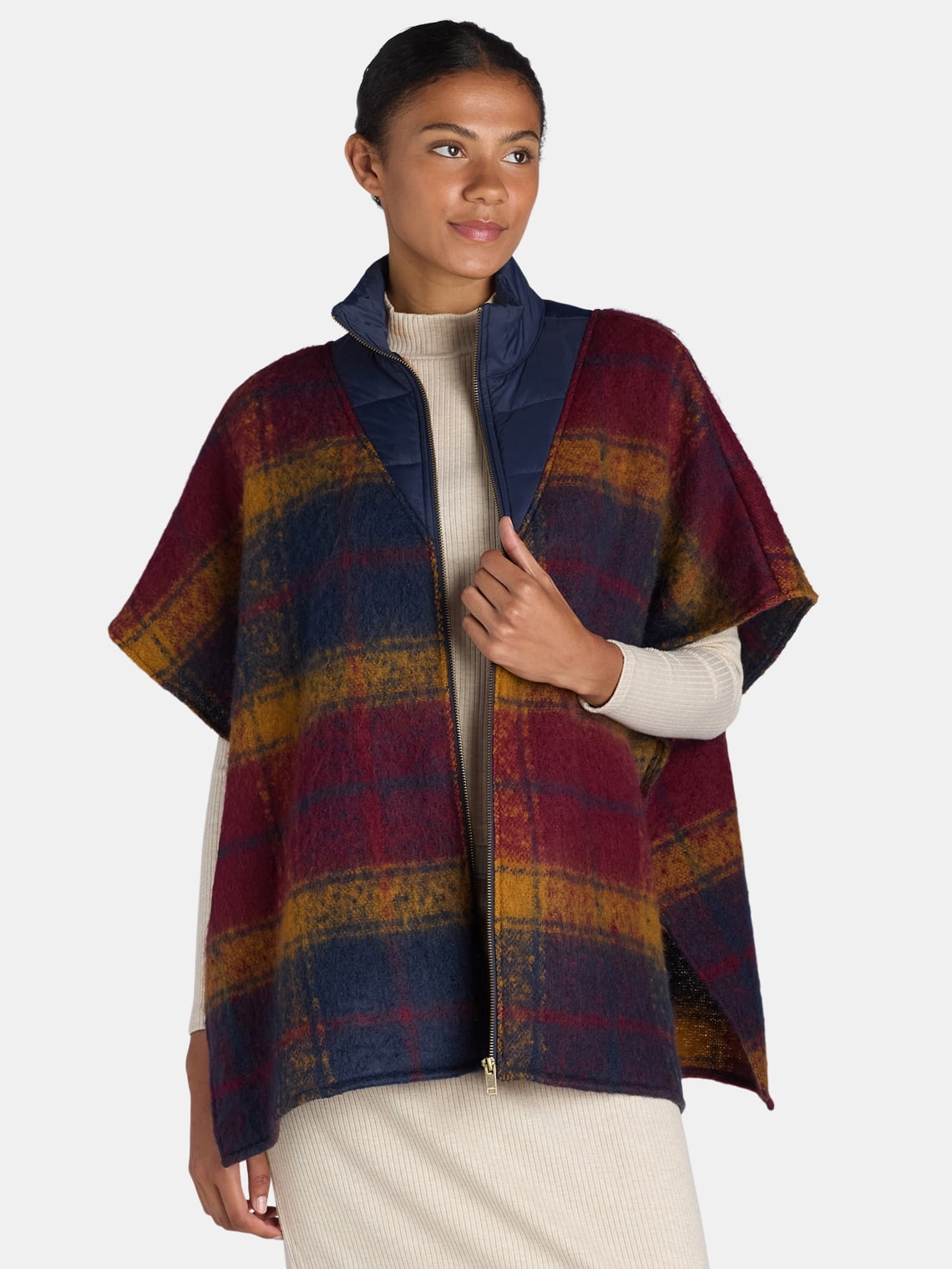 Time and Tru Plaid Puffer Poncho - Walmart.com