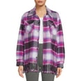 Time and Tru Women's Plaid Fringe Shacket with Snap Front - Walmart.com