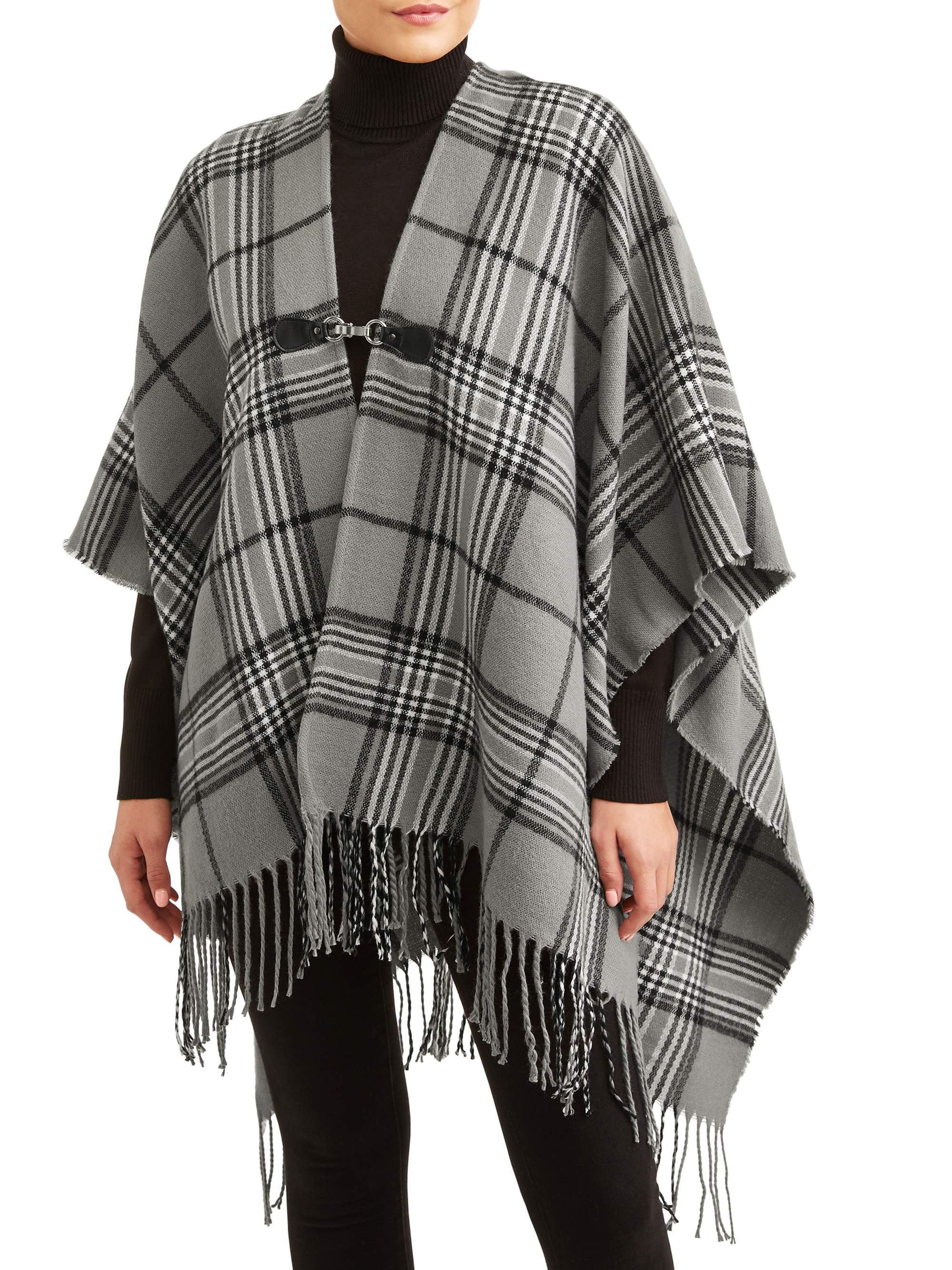 Time and Tru Women's Plaid Ruana With Buckle - Walmart Business Supplies